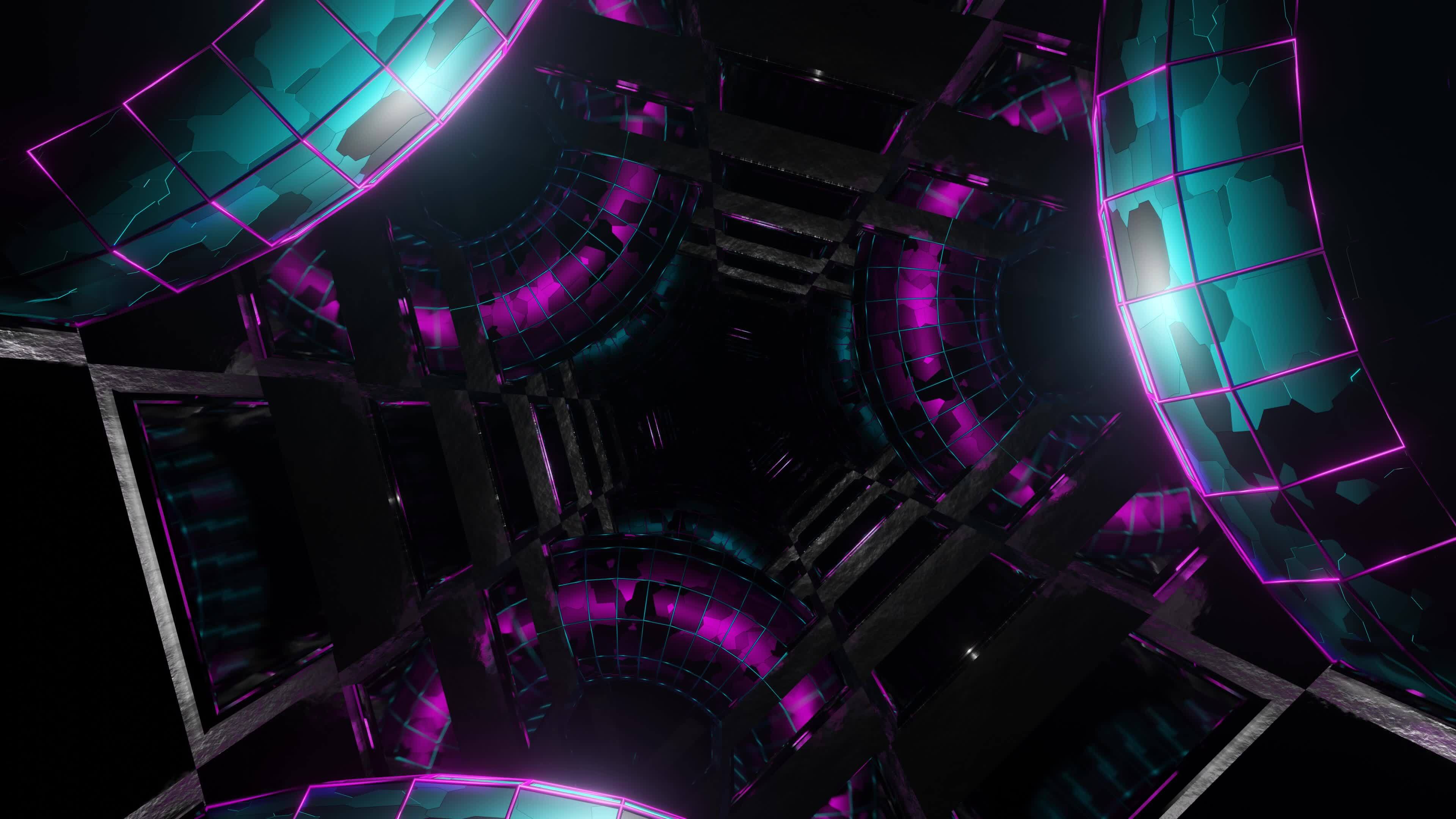 Cyan And Pink Rings In Triangle Mirror Tunnel Background Vj Loop