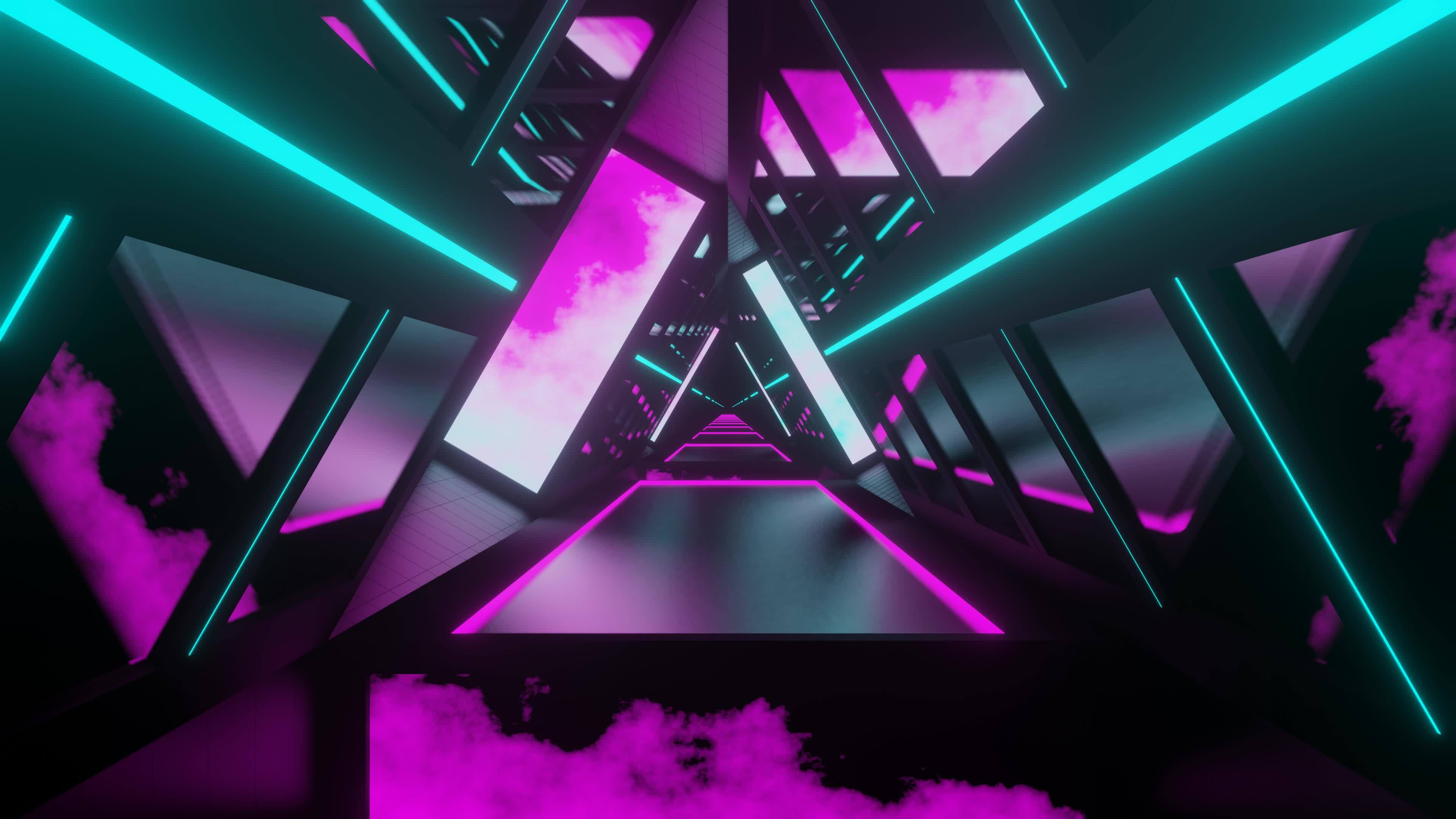 Cyan And Pink Glowing Screen Triangular Tunel Background Vj Loop