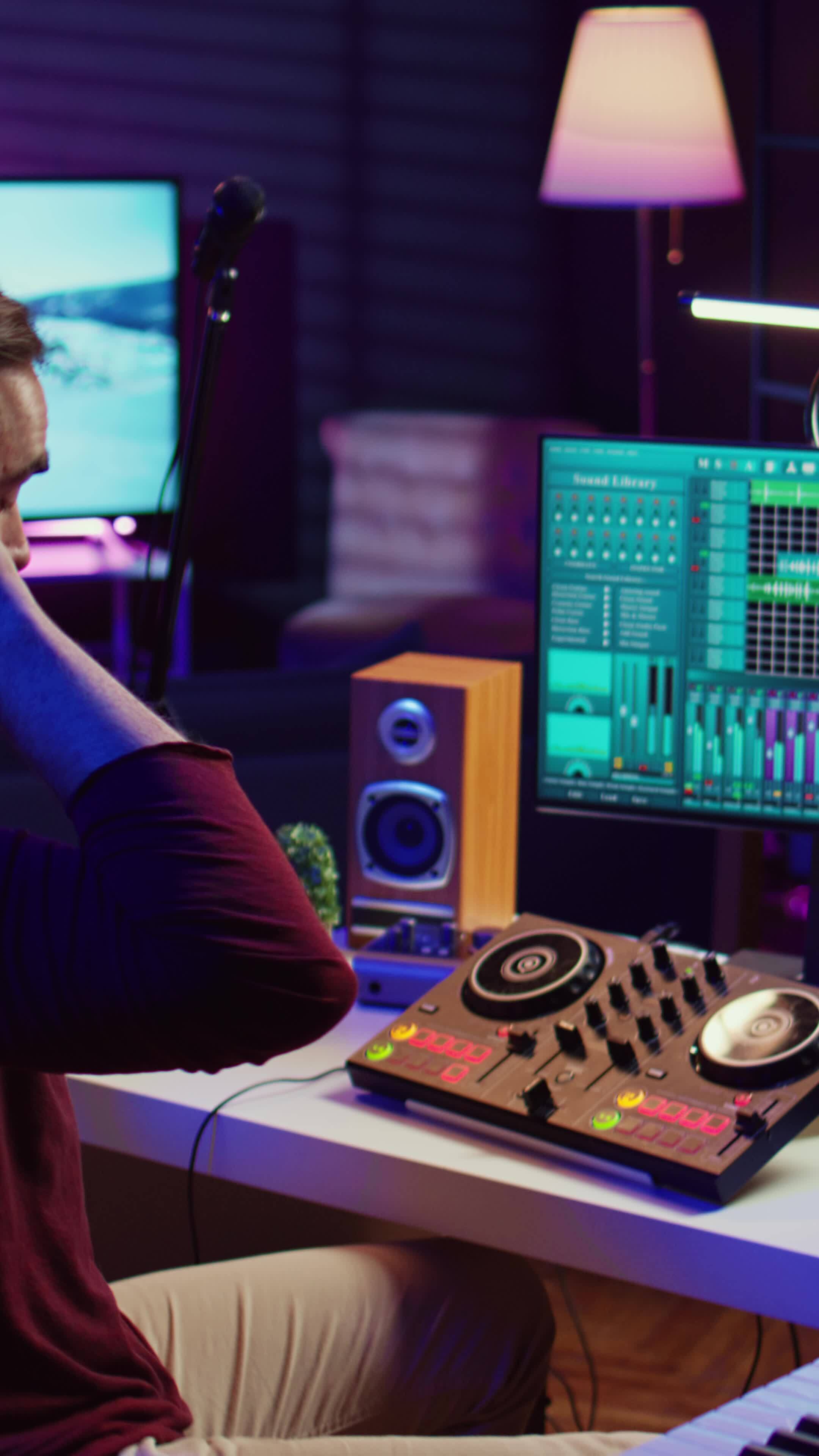 Vertical Video Sound Engineer Synchronizing Video And Audio Tracks In