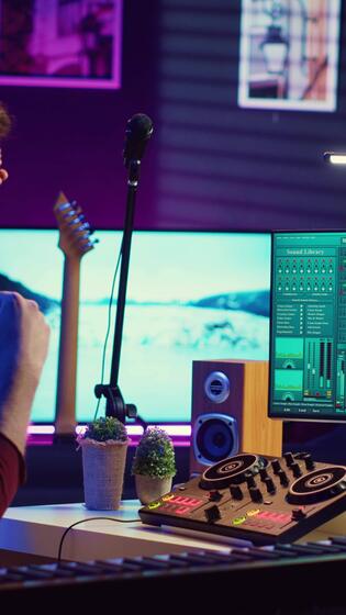 Vertical Video Sound Engineer Synchronizing Video And Audio Tracks In