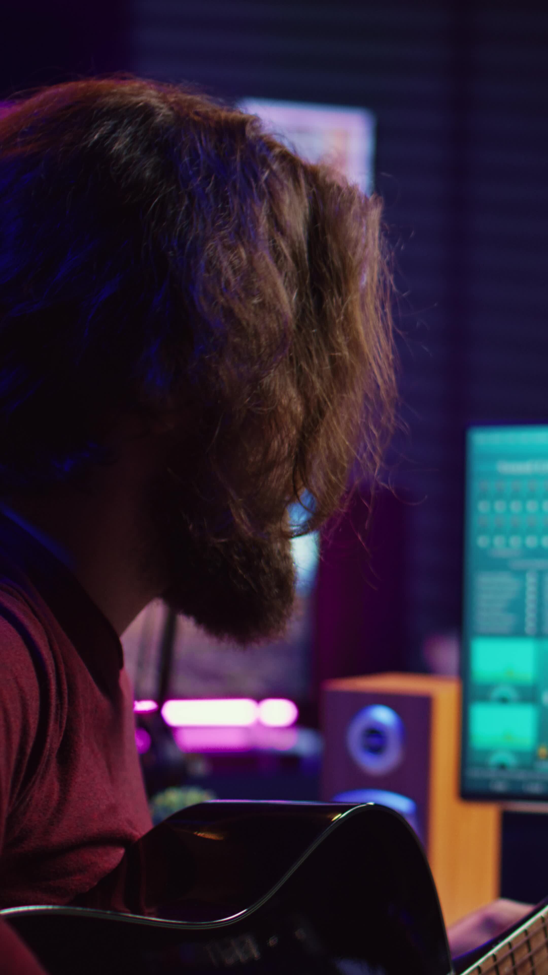 Vertical Video Artist with condenser microphone composing a song on ... Vertical Video Artist with condenser microphone composing a song on ...