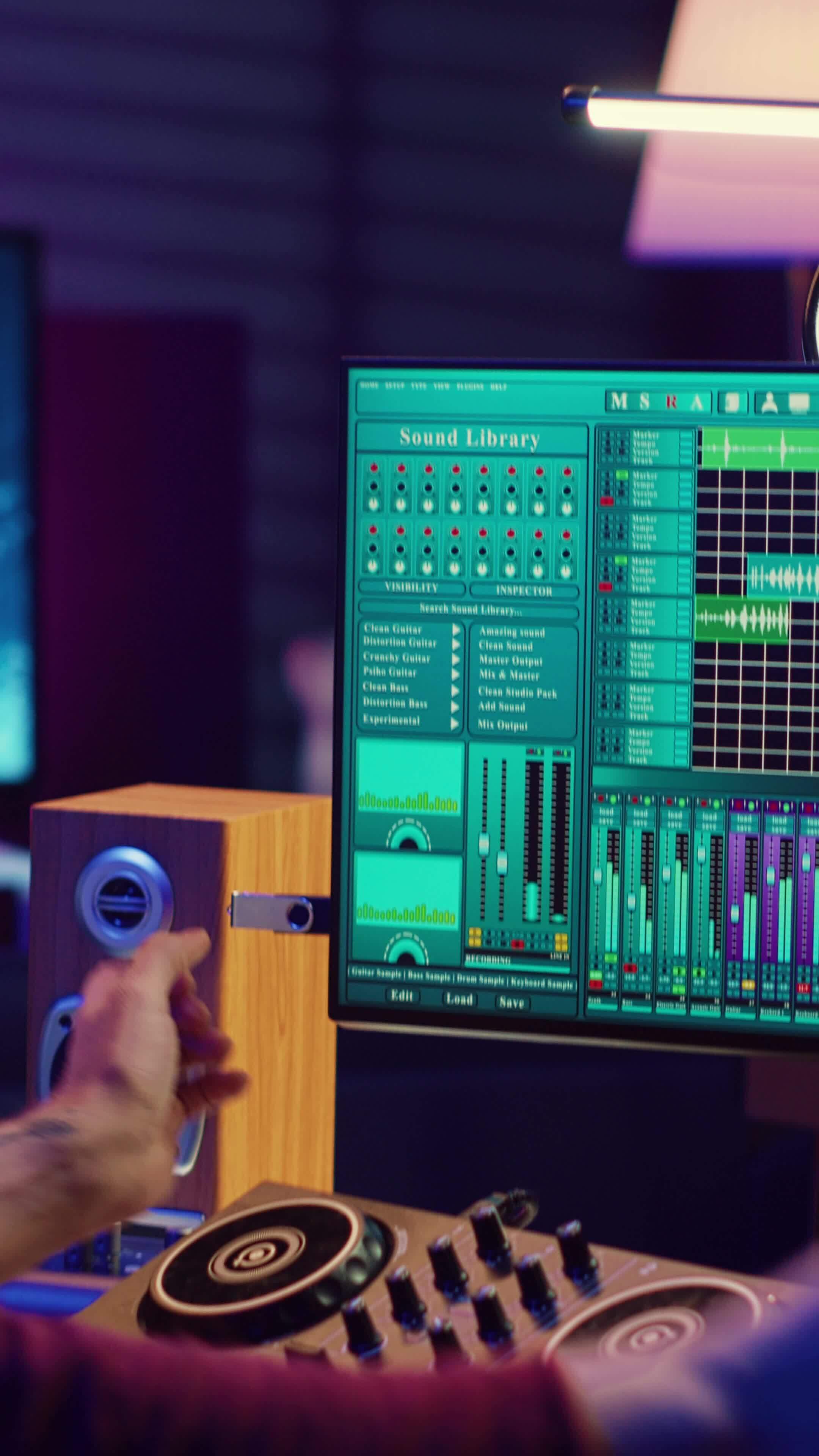 Vertical Video Audio engineer inserting an usb stick in the pc to ... Vertical Video Audio engineer inserting an usb stick in the pc to ...