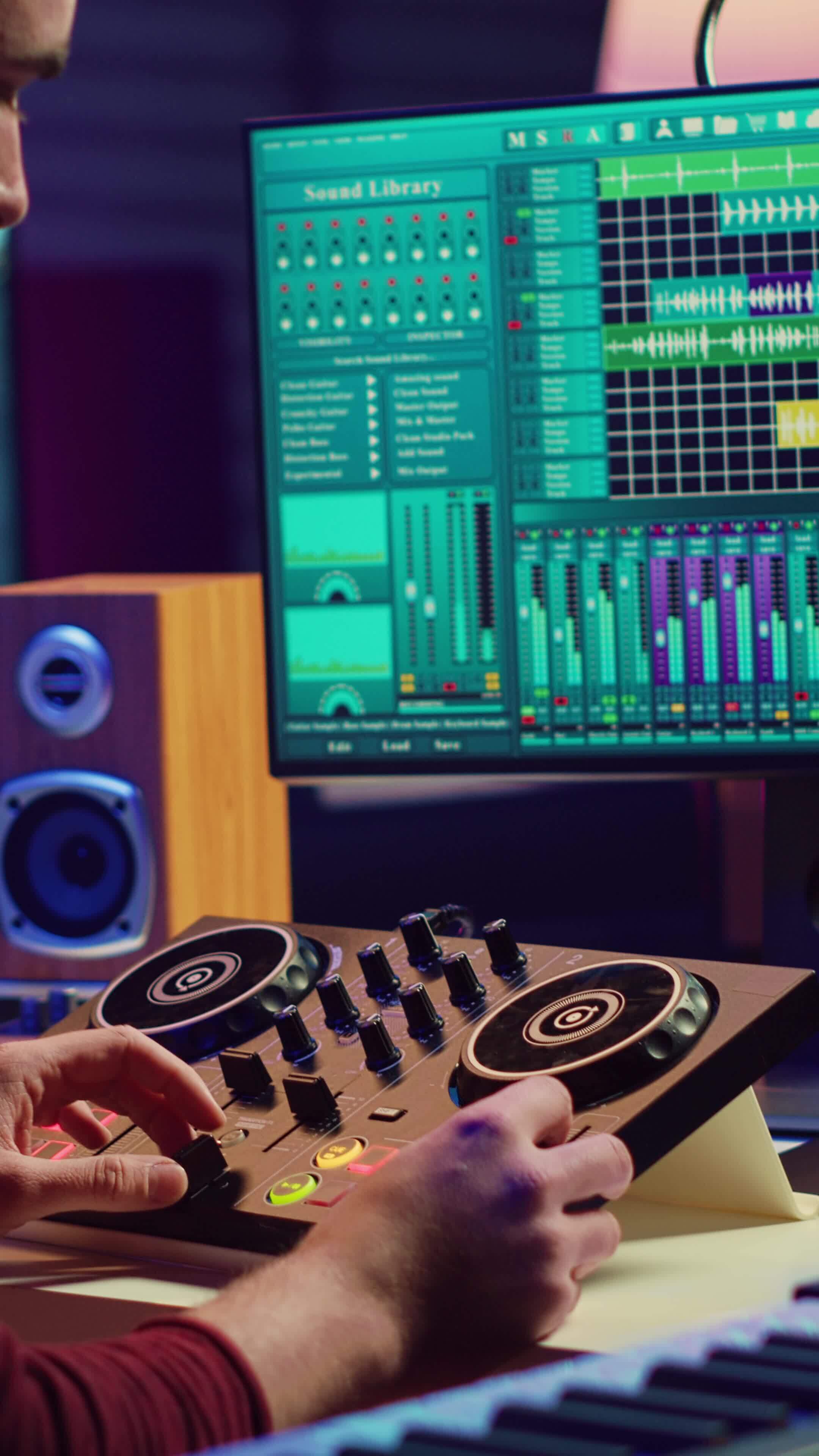 Vertical Video Audio engineer creating sound effects for a new ... Vertical Video Audio engineer creating sound effects for a new ...