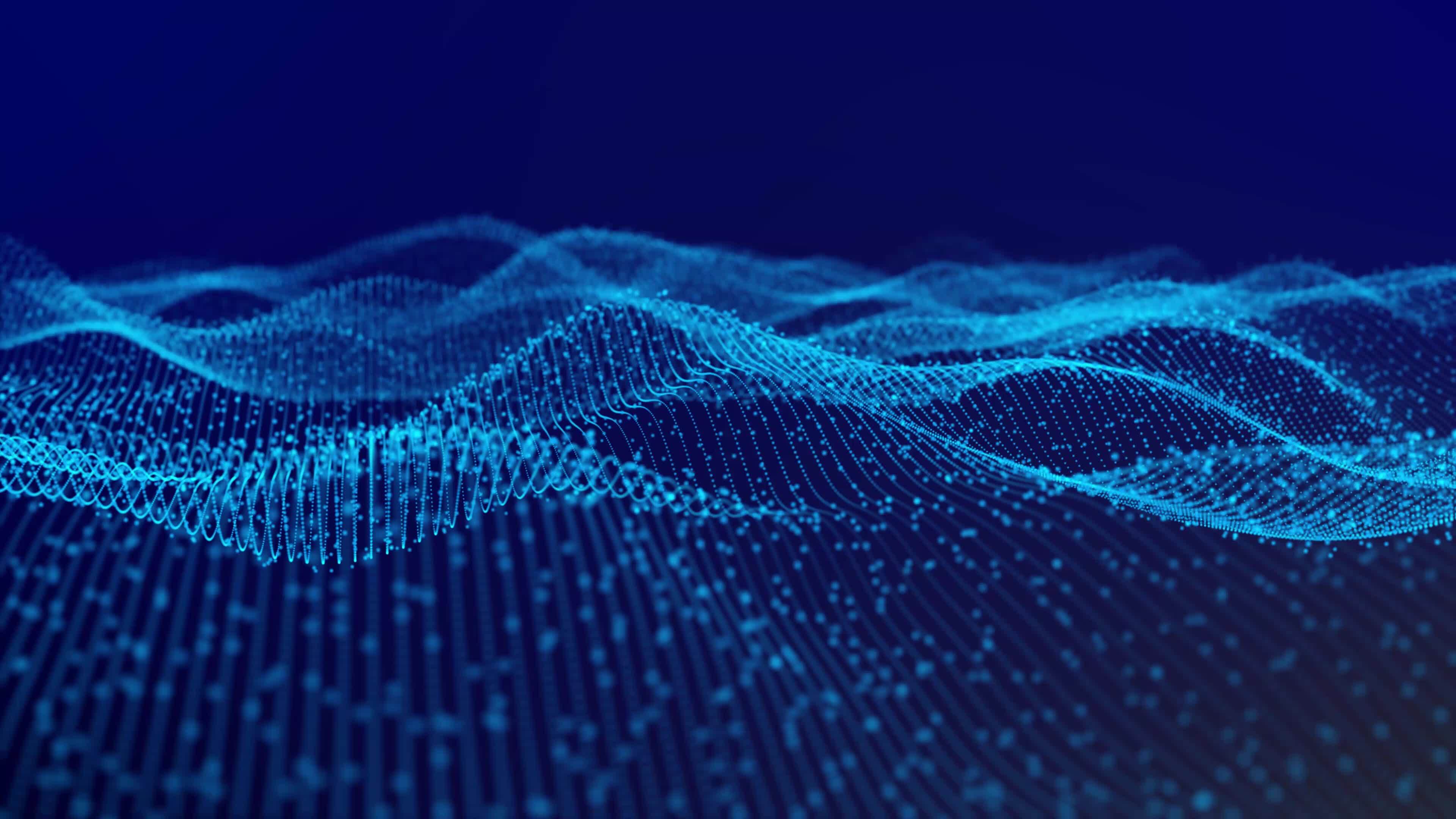 Digital Dynamic Particle Waves With Light Motion Lights Background Data Flow Cyber Technology