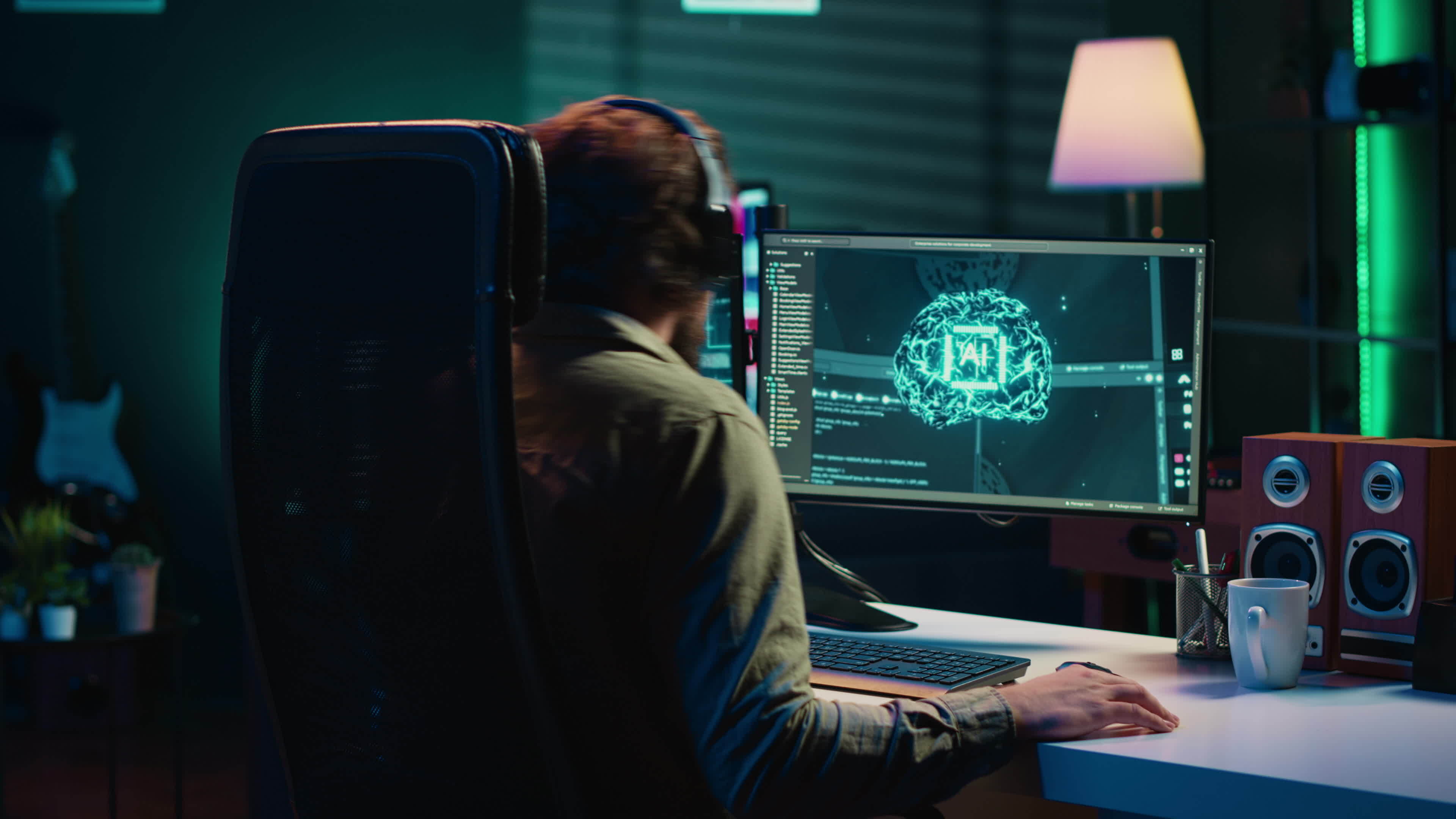 Programmer Getting Interrupted During Work By Ai Becoming Sentient Saluting And Asking