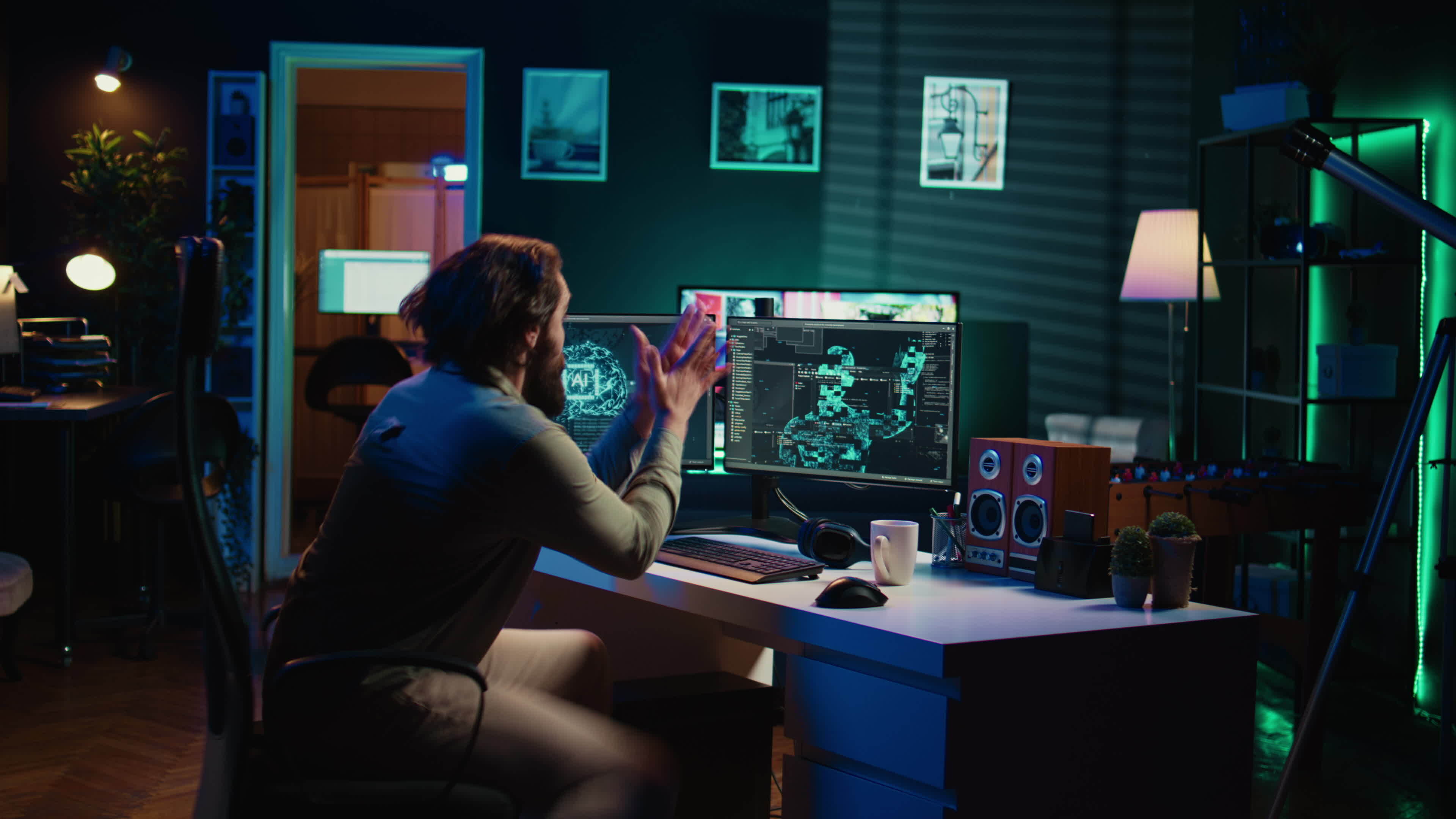 programador creando sensible ai, reverencia en adulación a nuevo señor ...