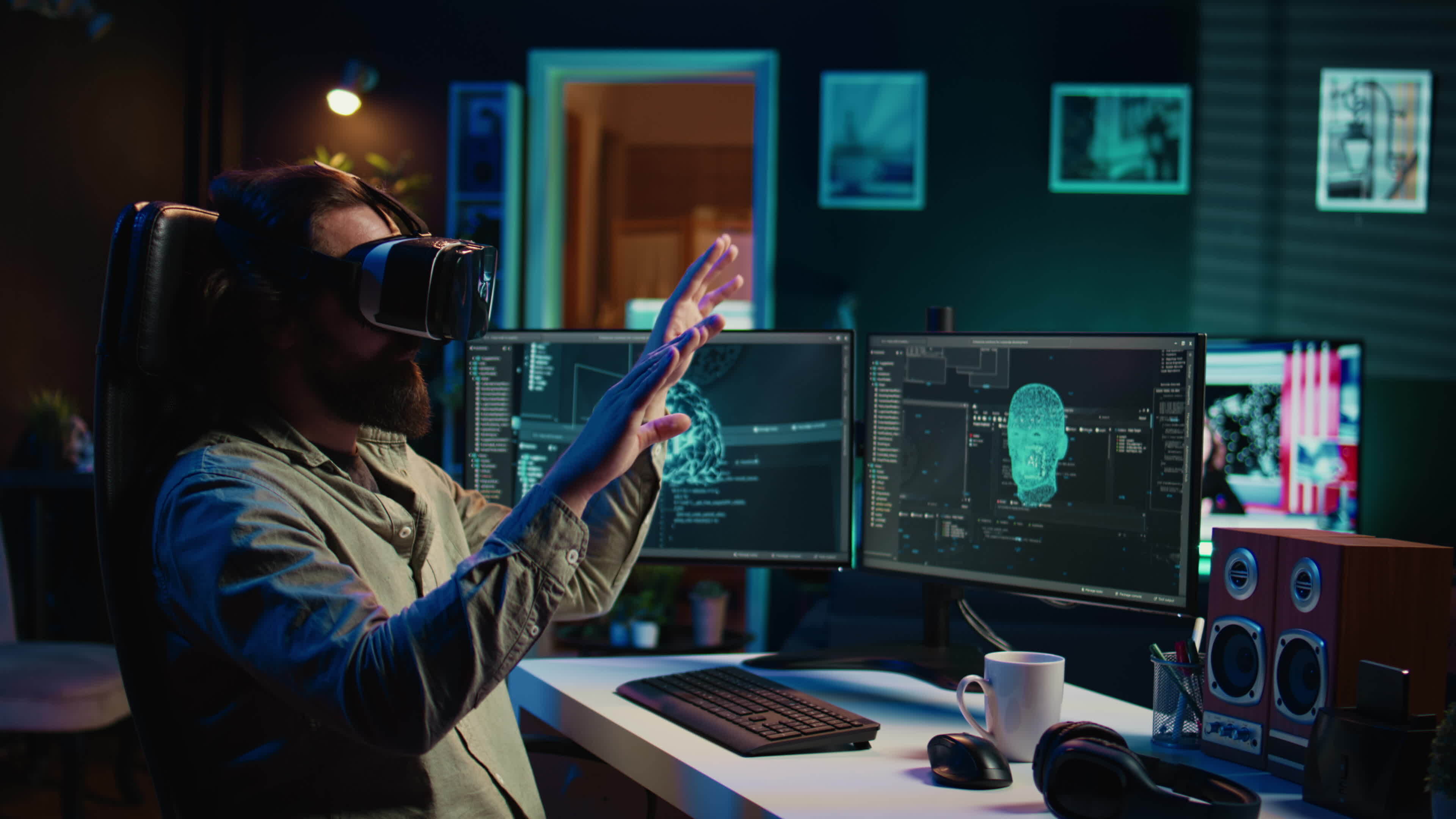 Programmer using VR headset to answer awaken AI gaining consciousness ... Programmer using VR headset to answer awaken AI gaining consciousness ...