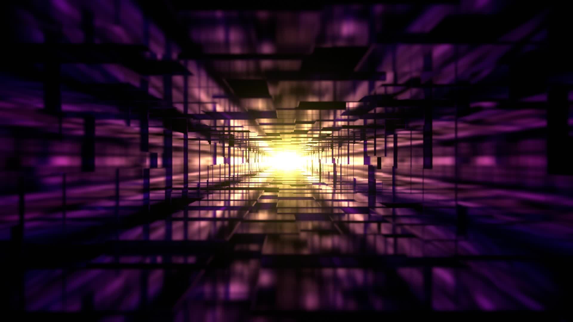 Purple Amd Yellow Abstract Mirrored Cubes Tunnel Background Vj Loop