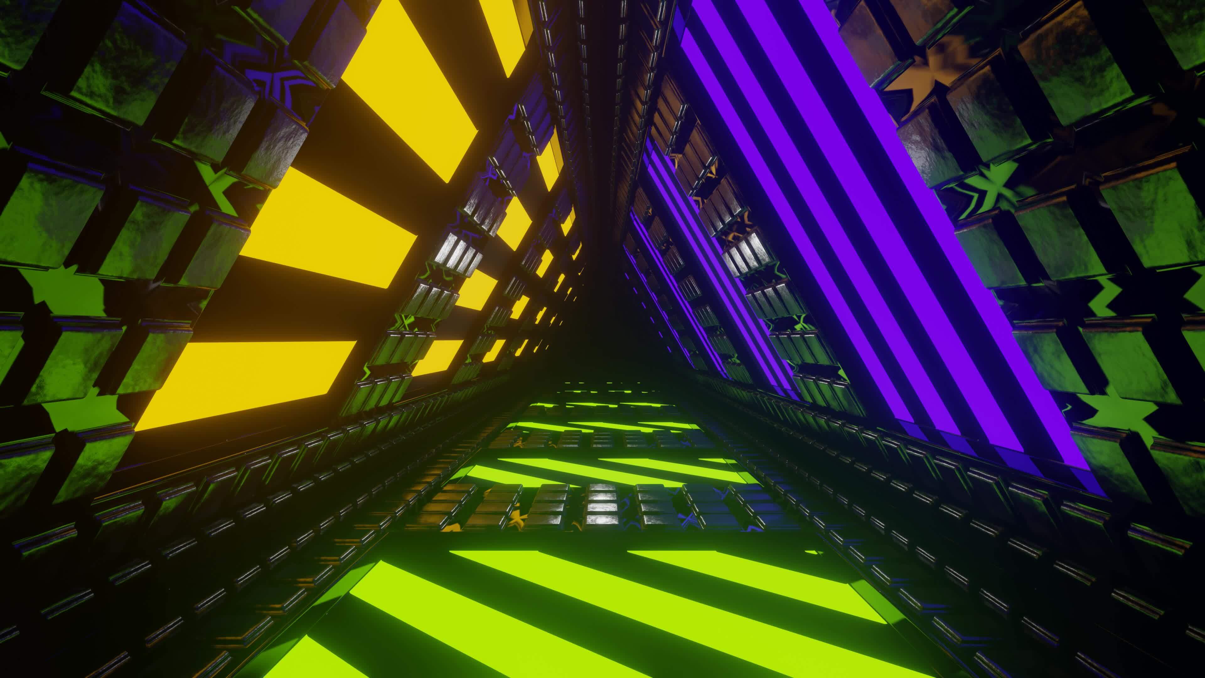 Purple And Lime And Yellow Rotating Glowing Screen Triangular Tunnel Background Vj Loop 41263031