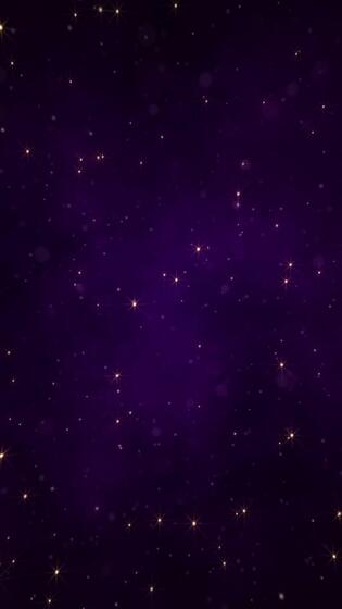 Vertical video - shiny twinkling glittering golden stars and bokeh particles on a dark purple ...