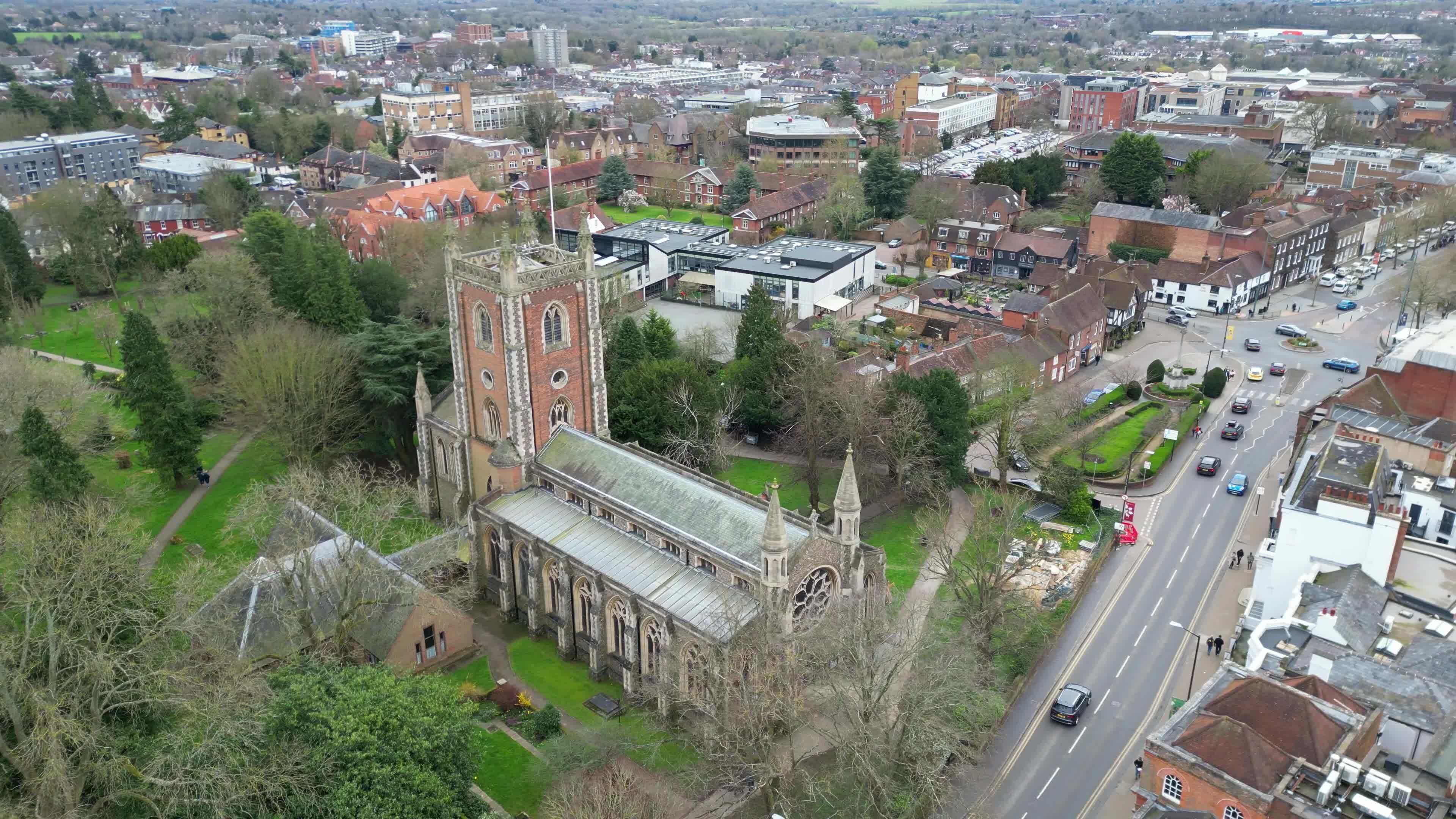 High Angle Footage of Central Saint Albans City of England United Kingdom. March 16th, 2024 ...
