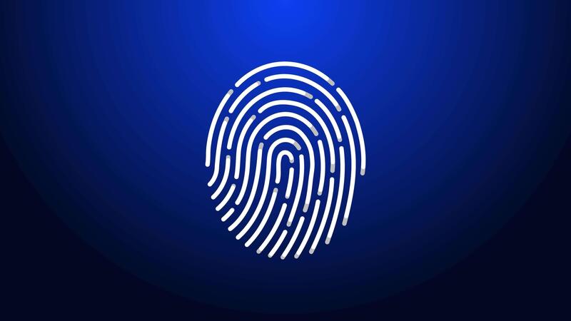 Fingerprint Scanner Animation on dark background. Scanner For Fingerprint Verification. Full HD ...