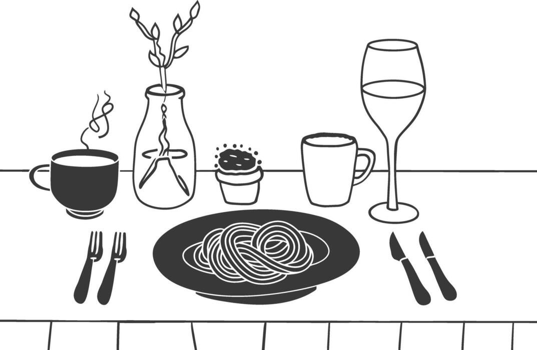 Dinner Line Drawing Vector Art, Icons, and Graphics for Free Download