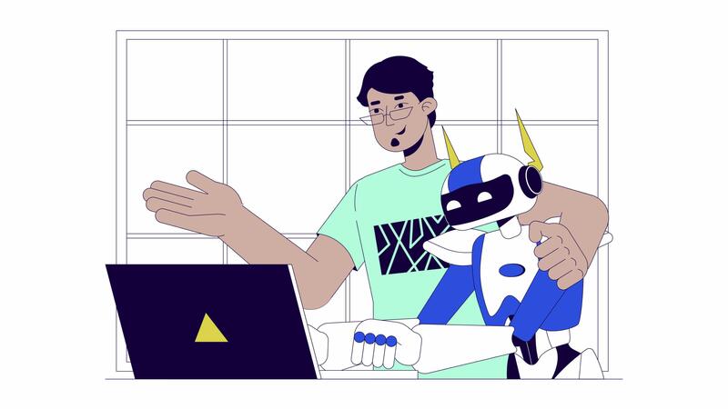 AI integration in software development line 2D animation. Artificial ...