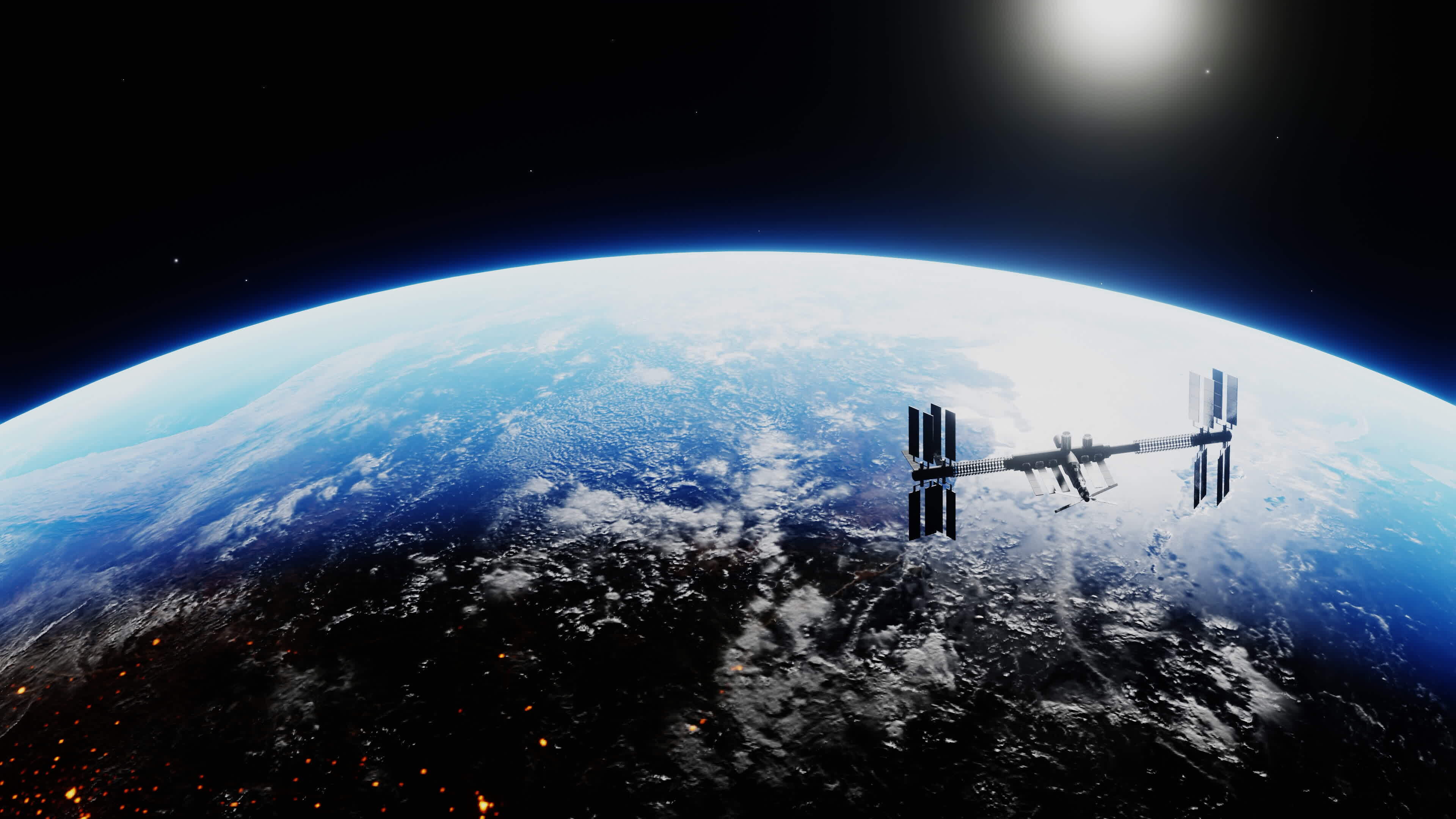 Spacecraft Deploying Solar Panels Using Modern Space Technology During The Night Orbiting