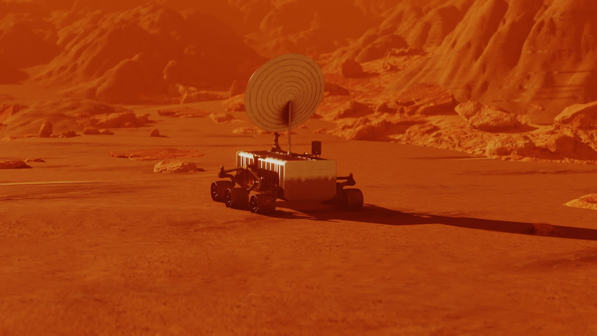 Mars robot searching red planet surface. Landscape mission science and ...