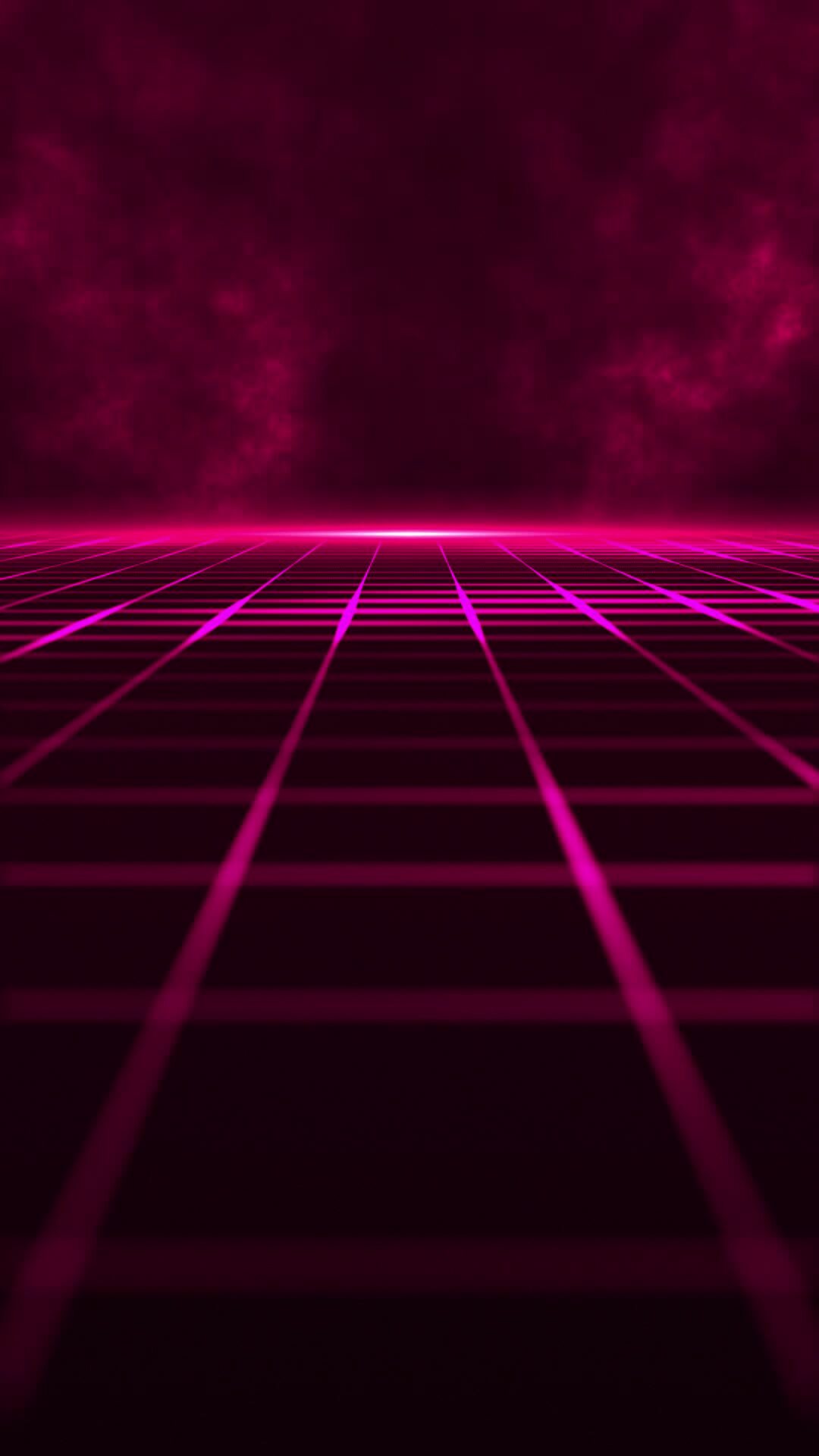 Vertical video - retro futuristic cyberpunk grid motion background with red glowing neon light ...