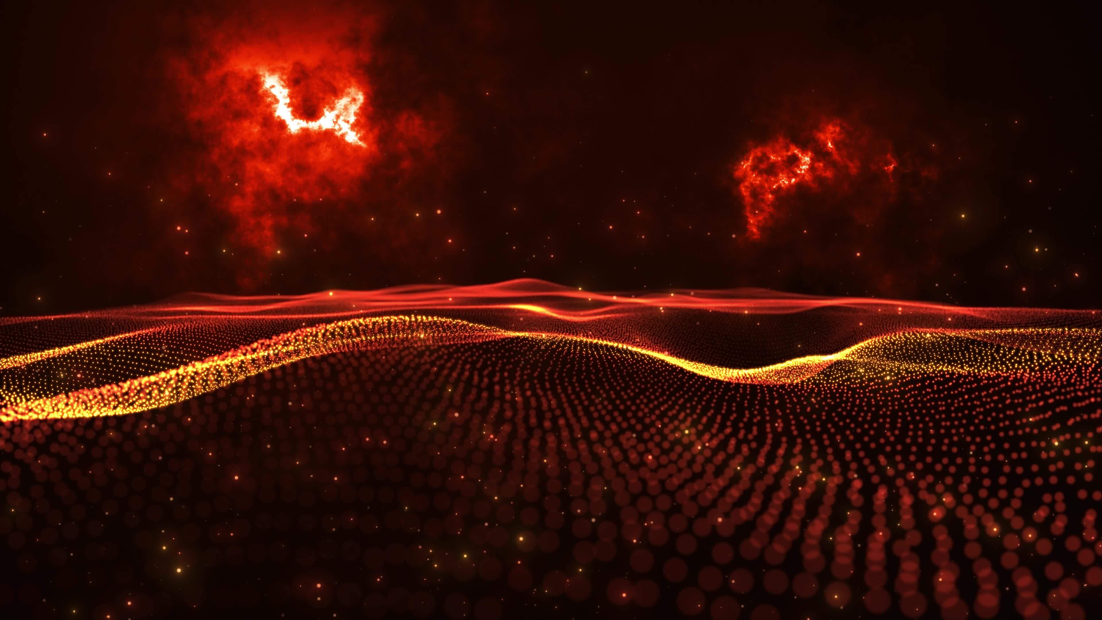 Motion Abstract Orange Digital Waves And Particles Technology Background 4k Video Screensaver