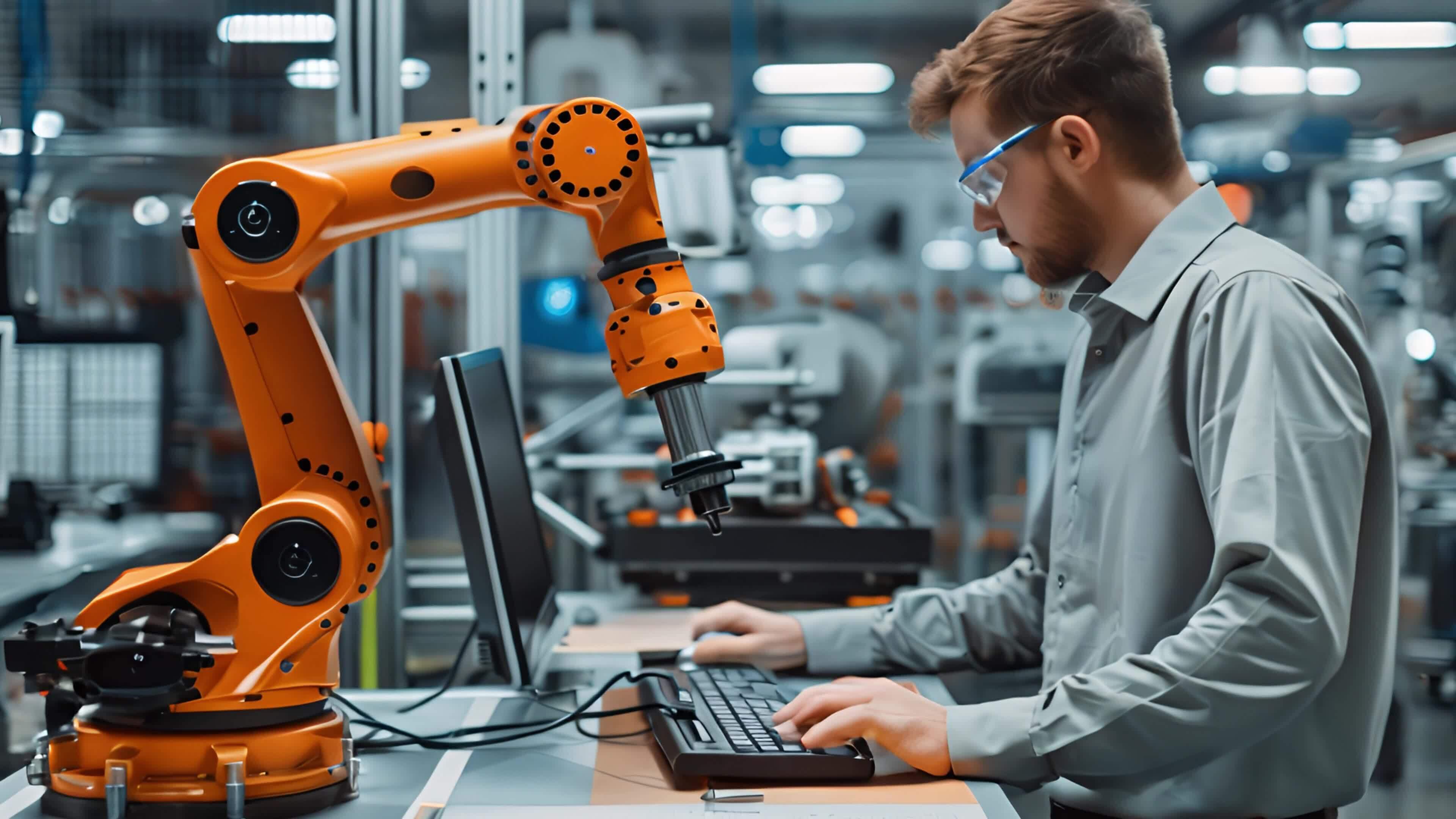 Ai Generated A Engineer Typing On Keyboard The Computer Is Placed On The Table The Opposite Of