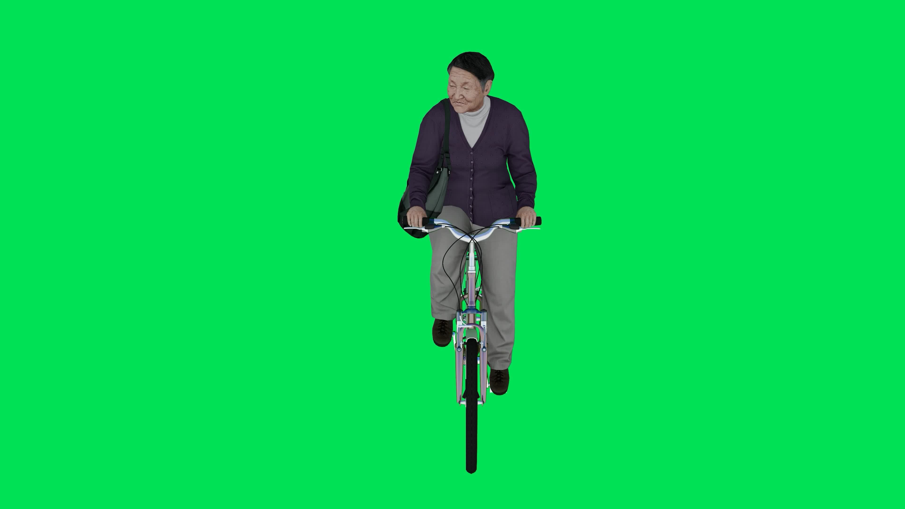 Cheerful Elderly Man Riding A Bicycle From The Front Angle 41936303
