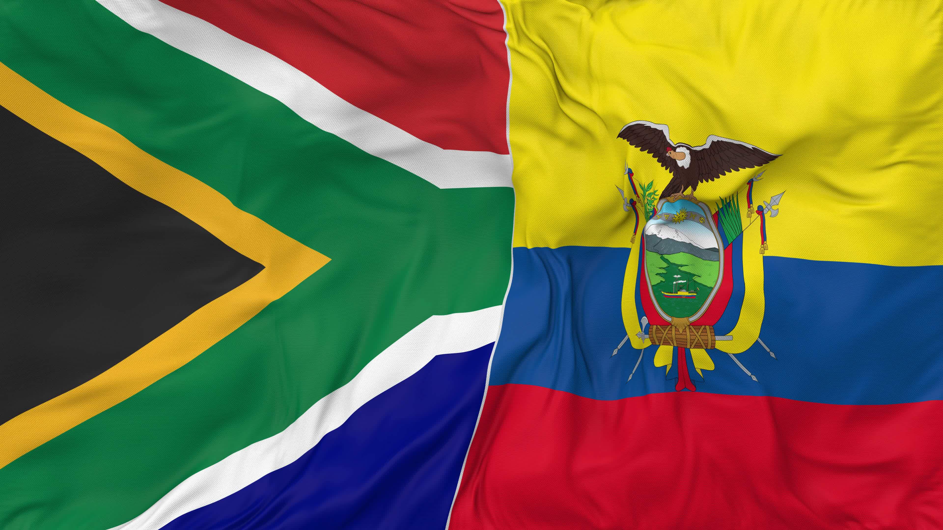 sur África vs Ecuador banderas juntos sin costura bucle fondo, serpenteado bache textura paño ...