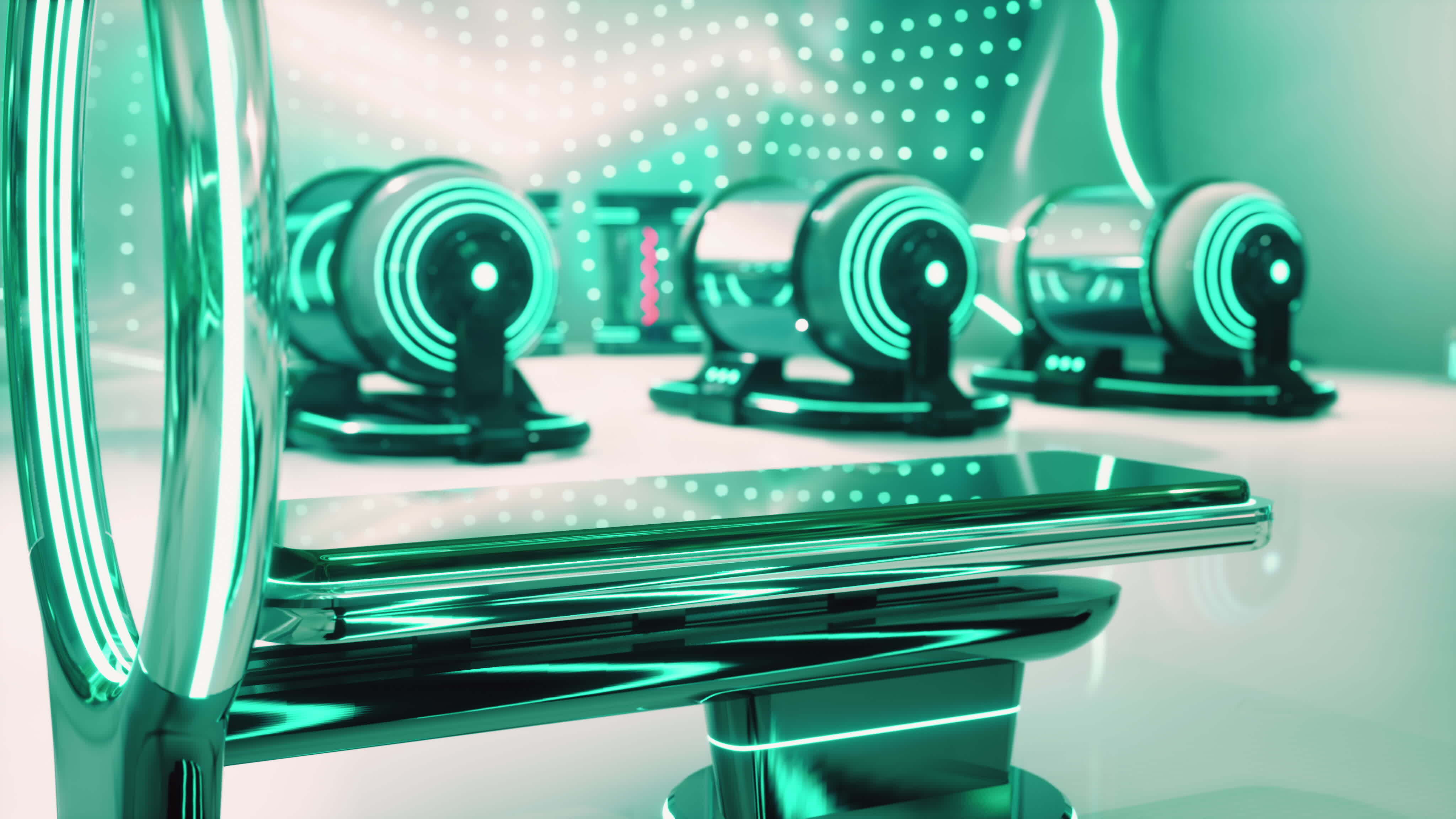 A futuristic laboratory counter with a display of shiny mirrors 42074341 Stock Video at Vecteezy