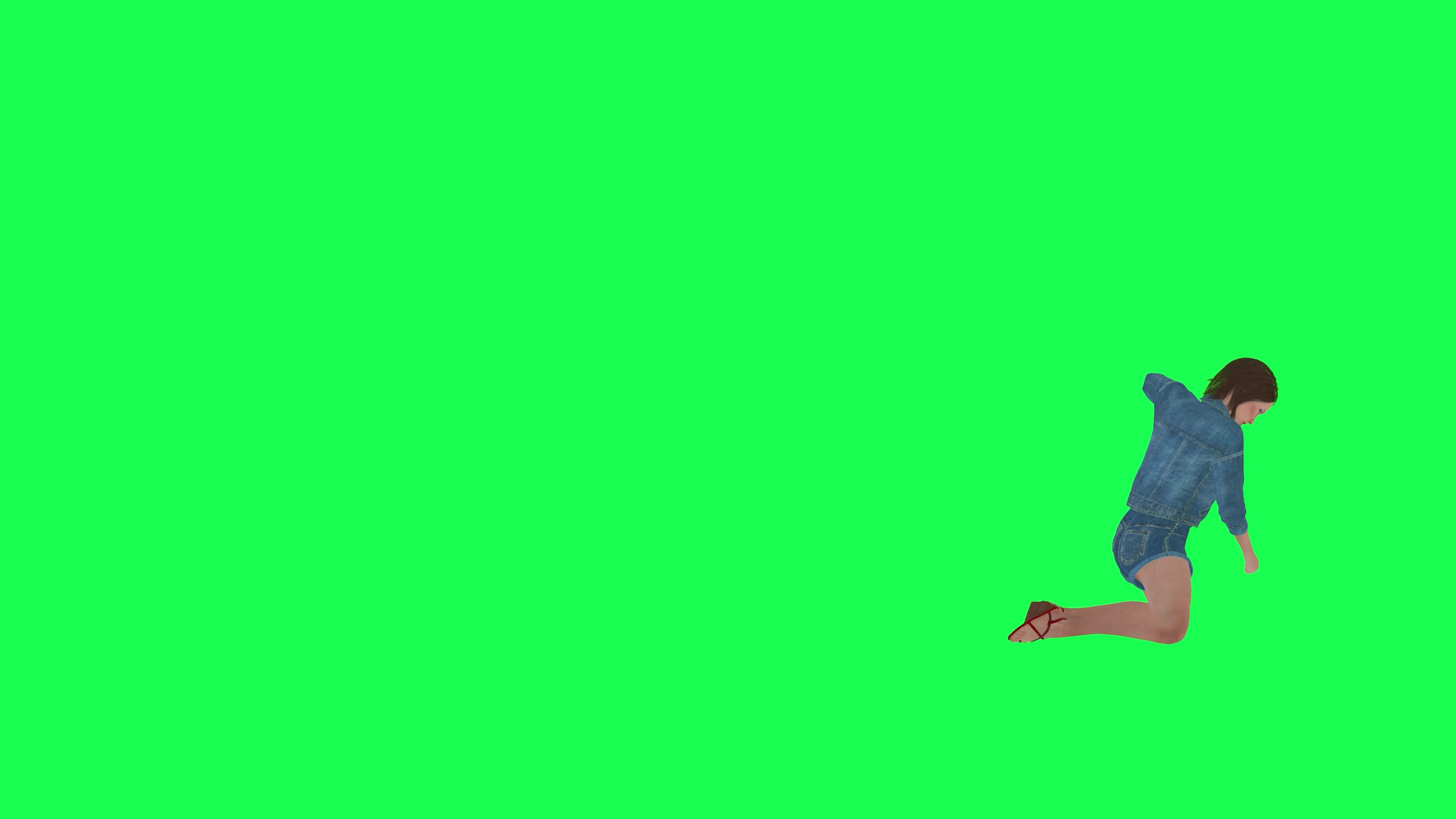 3d Animated Girl In Jeans Punching Someone Left Angle Green Screen