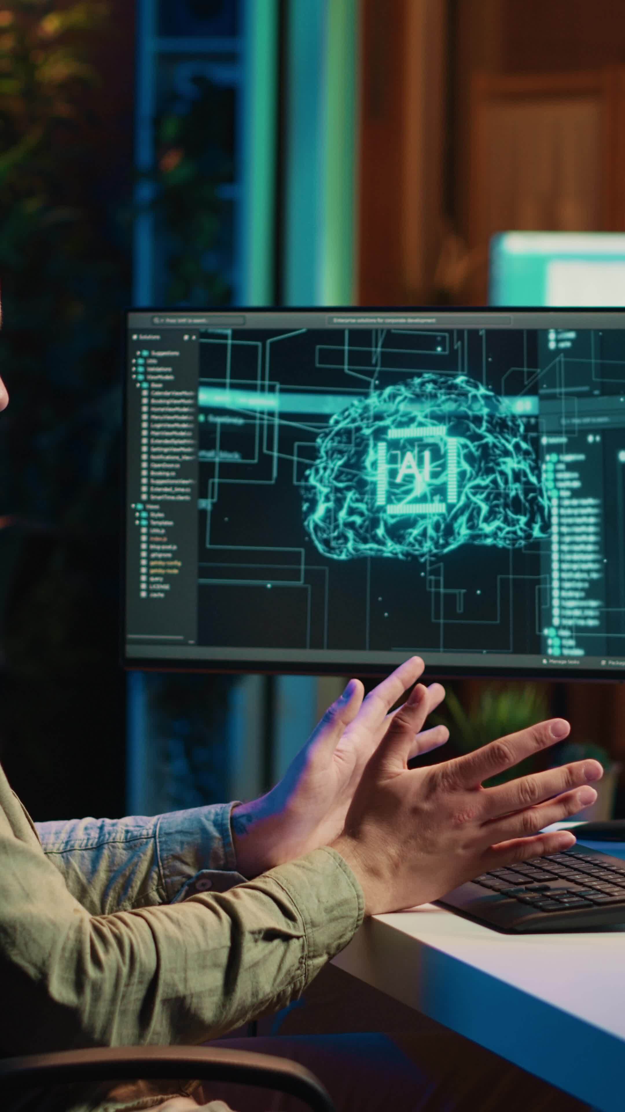 Vertical Video Pleased Programmer Proud Of Making Sentient Artificial Intelligence Ask