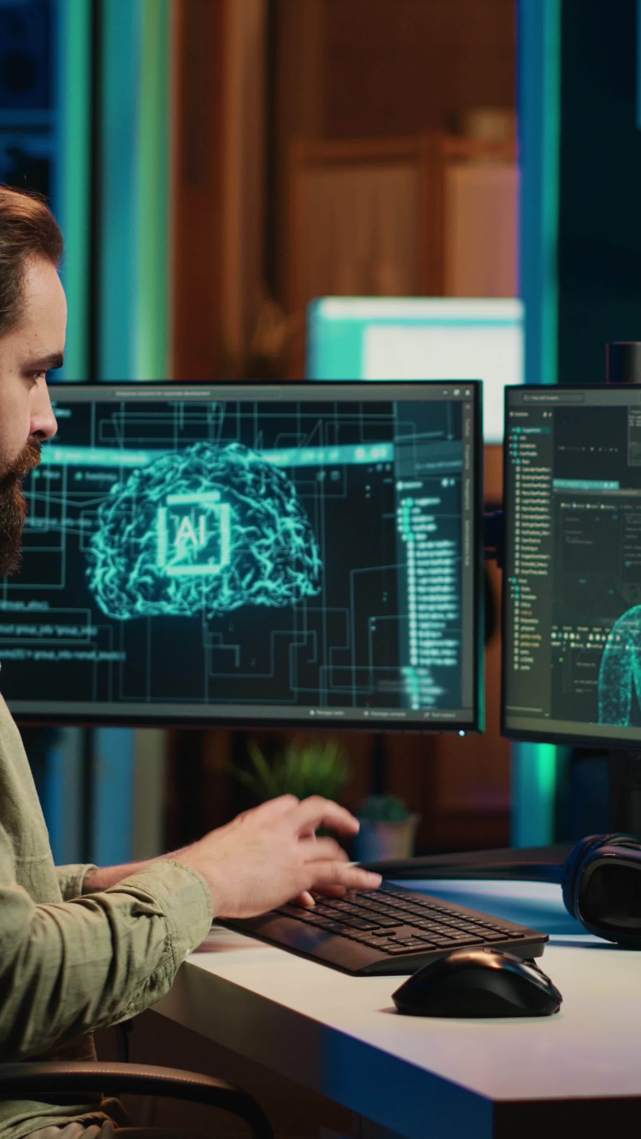 Vertical video Hacker uploading evolved sentient AI to disk, planning to use it for evil ...