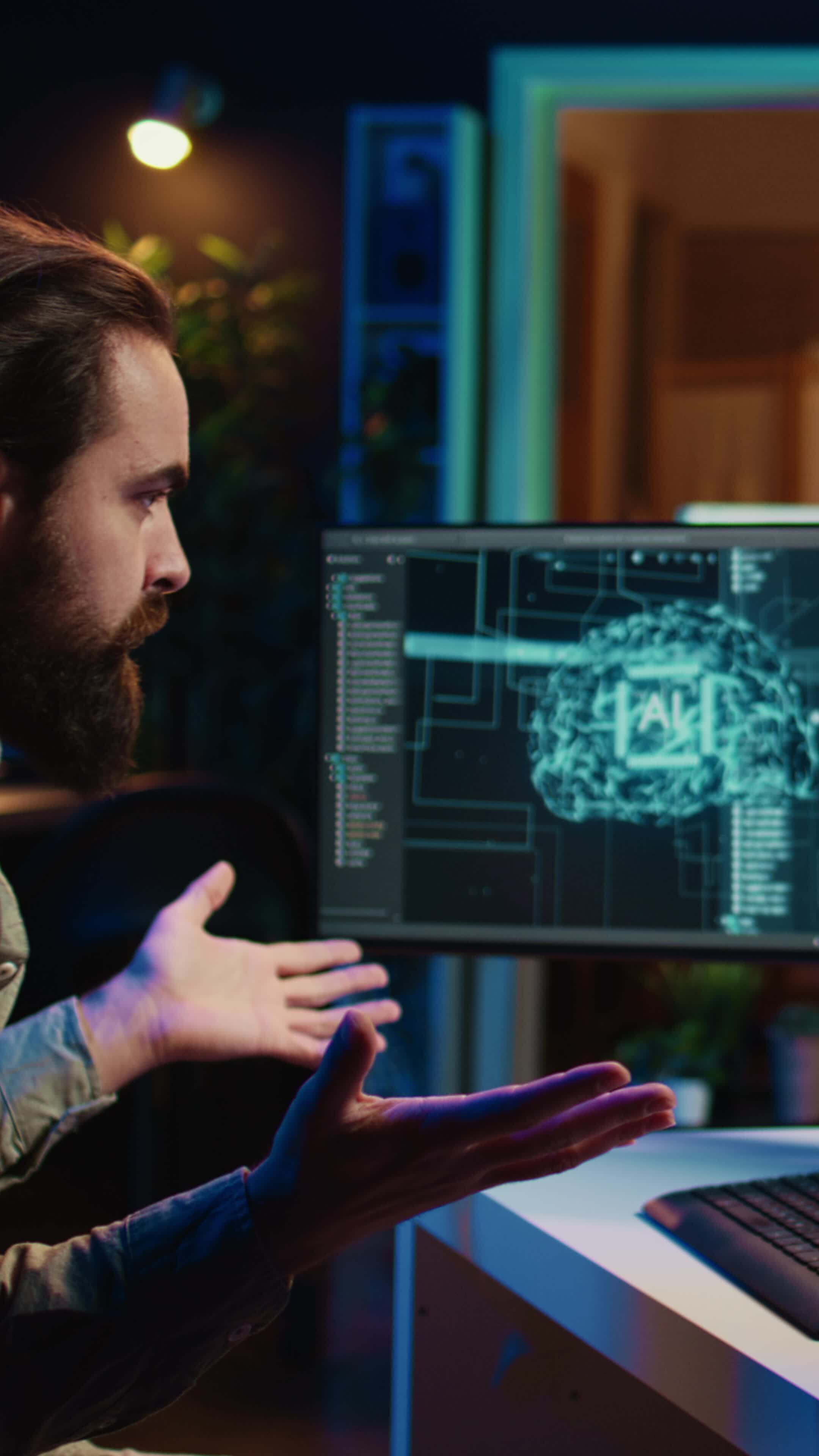 Vertical video Man feeling speechless after seeing AI gaining ...