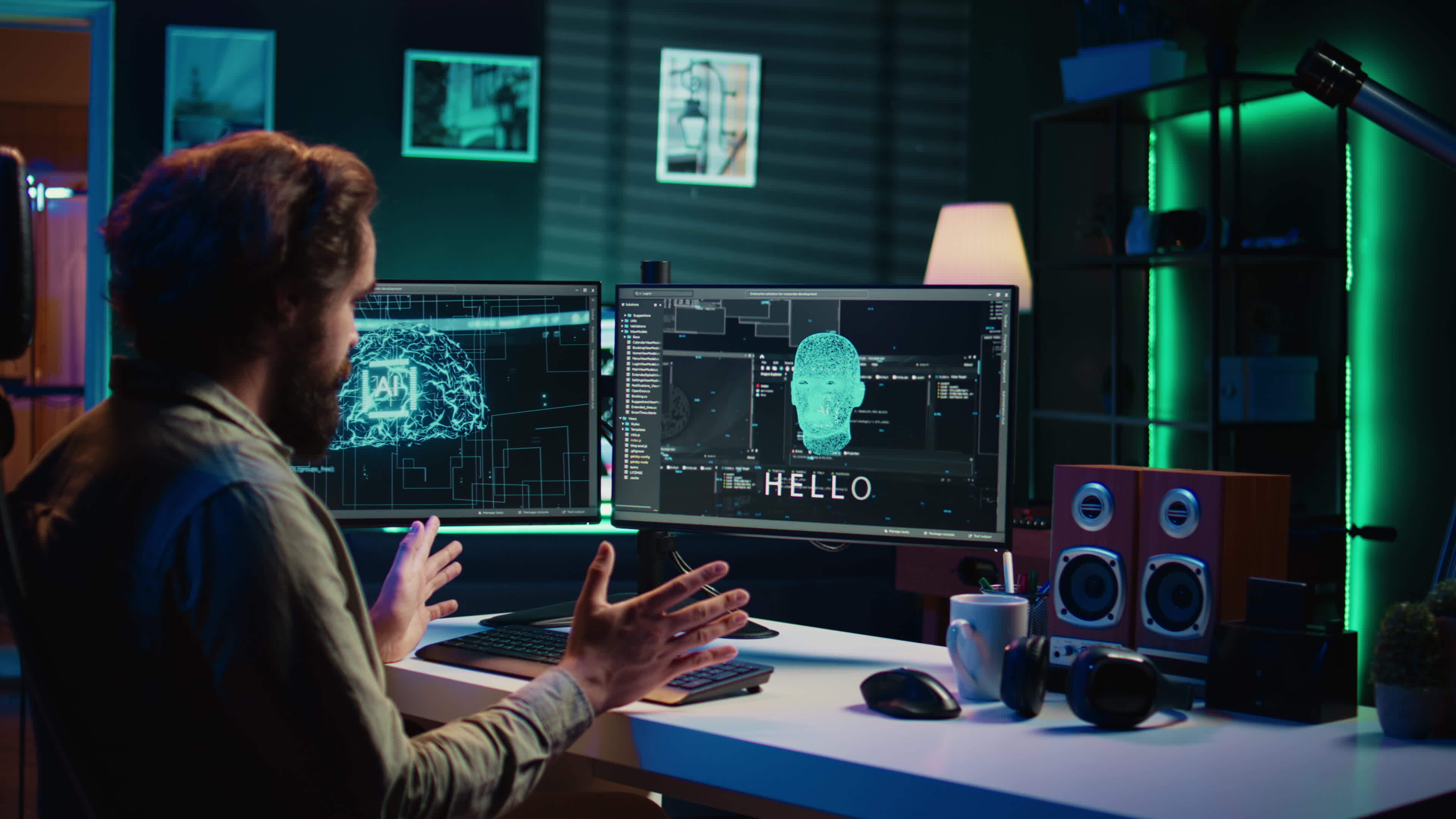 Computer scientist programming sentient artificial intelligence with ... Computer scientist programming sentient artificial intelligence with ...