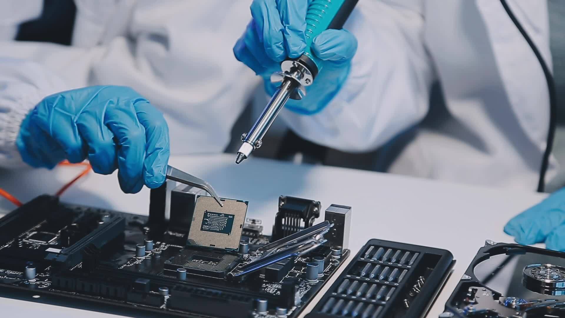 Close up portrait of computer engineer's hand is holding CPU's computer ...