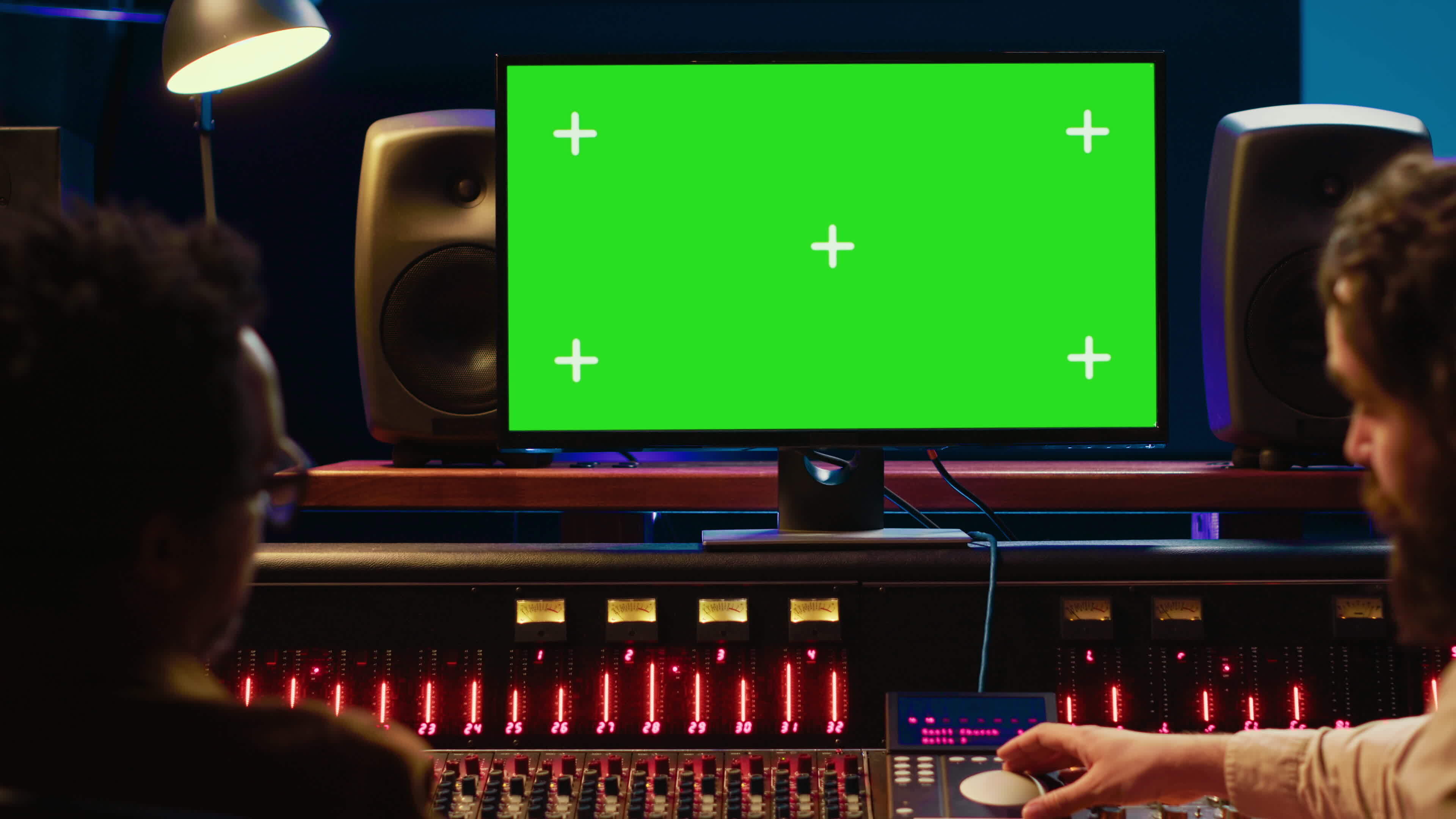 Diverse skilled artists working with isolated mockup display on pc ...