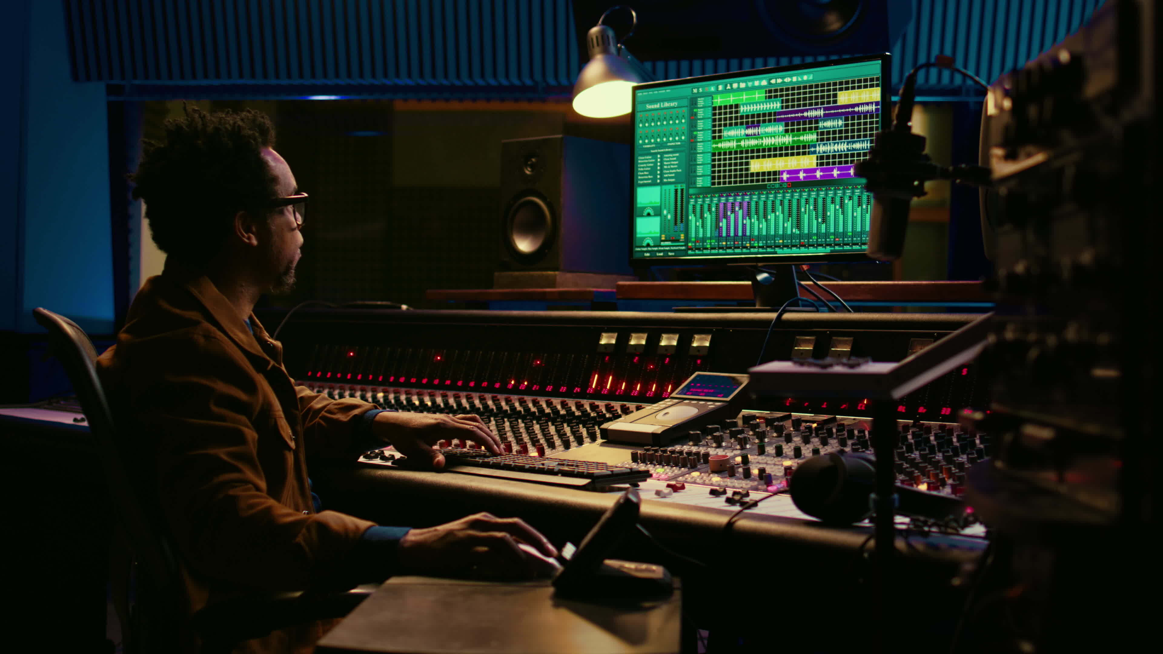 Tracking Engineer Processing And Mixing Sounds In Control Room With