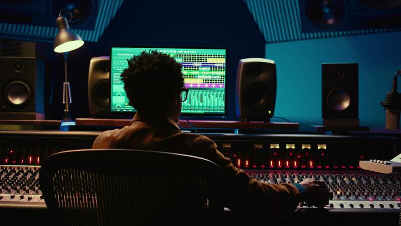 Professional Tracking Engineer Using Headphones To Edit Recorded Tracks