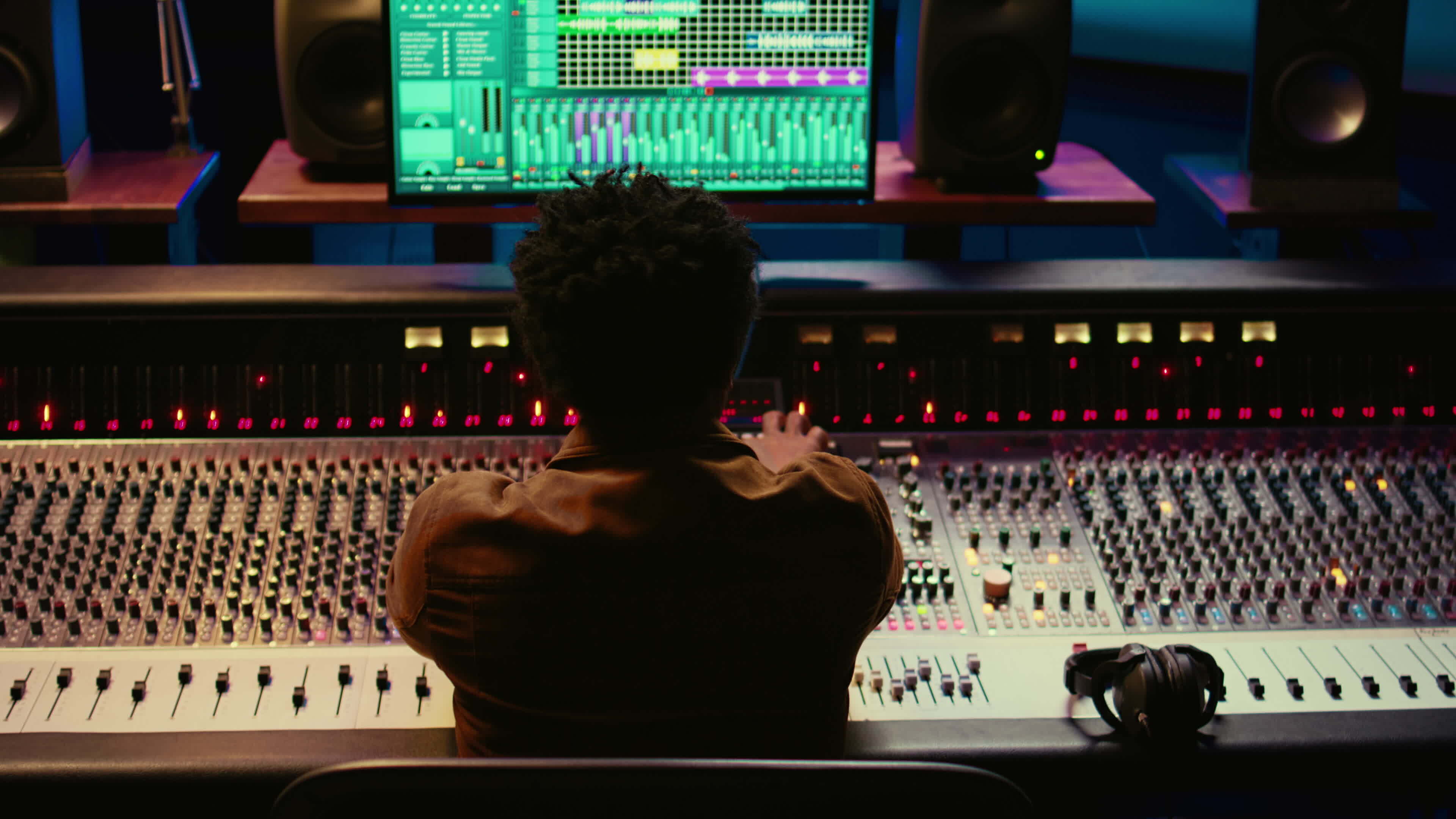 Sound Designer Editing Tracks By Adjusting Volume Levels With Panel