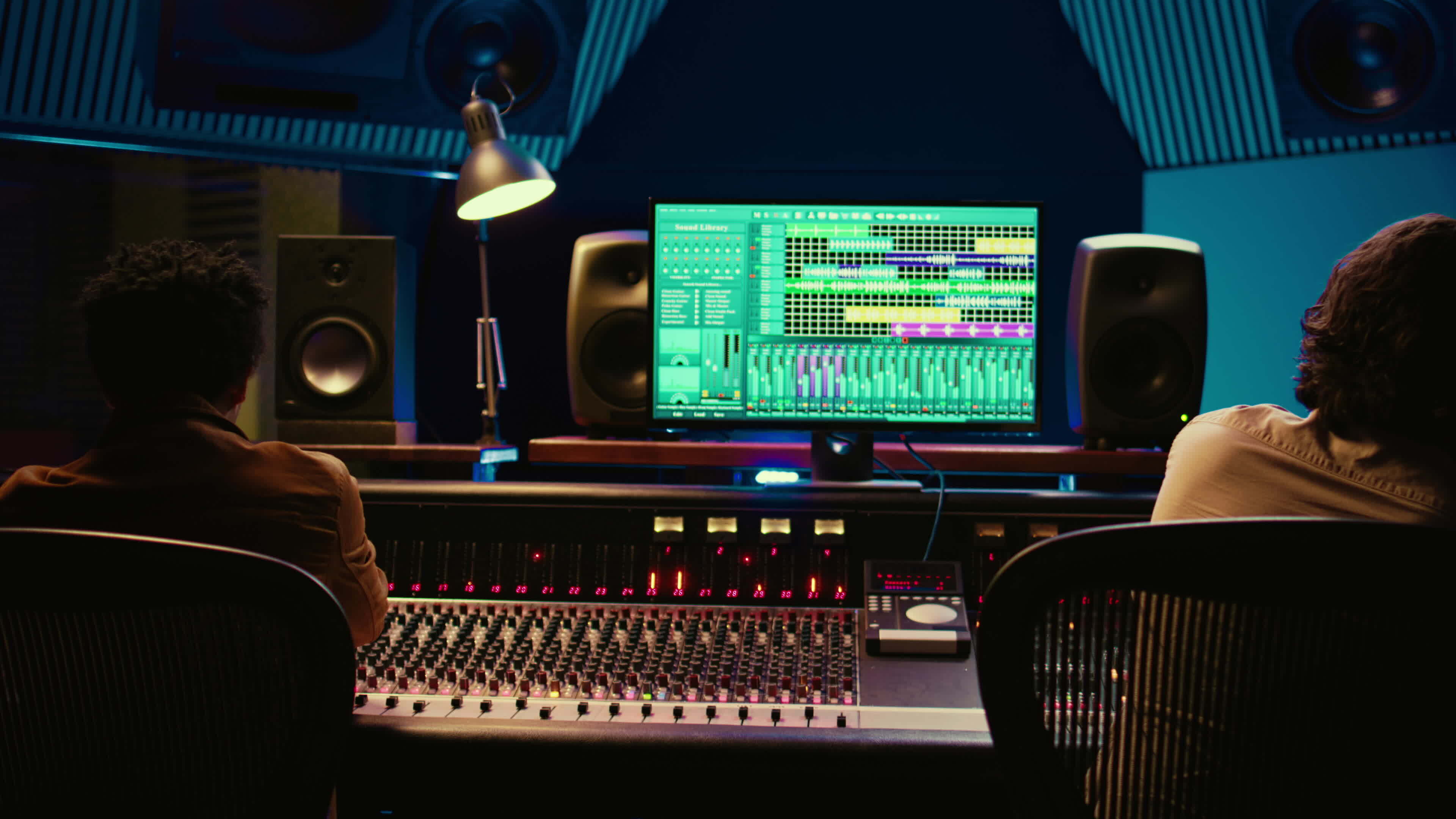 Team Of Artist And Technician Editing Audio After Recording Session In