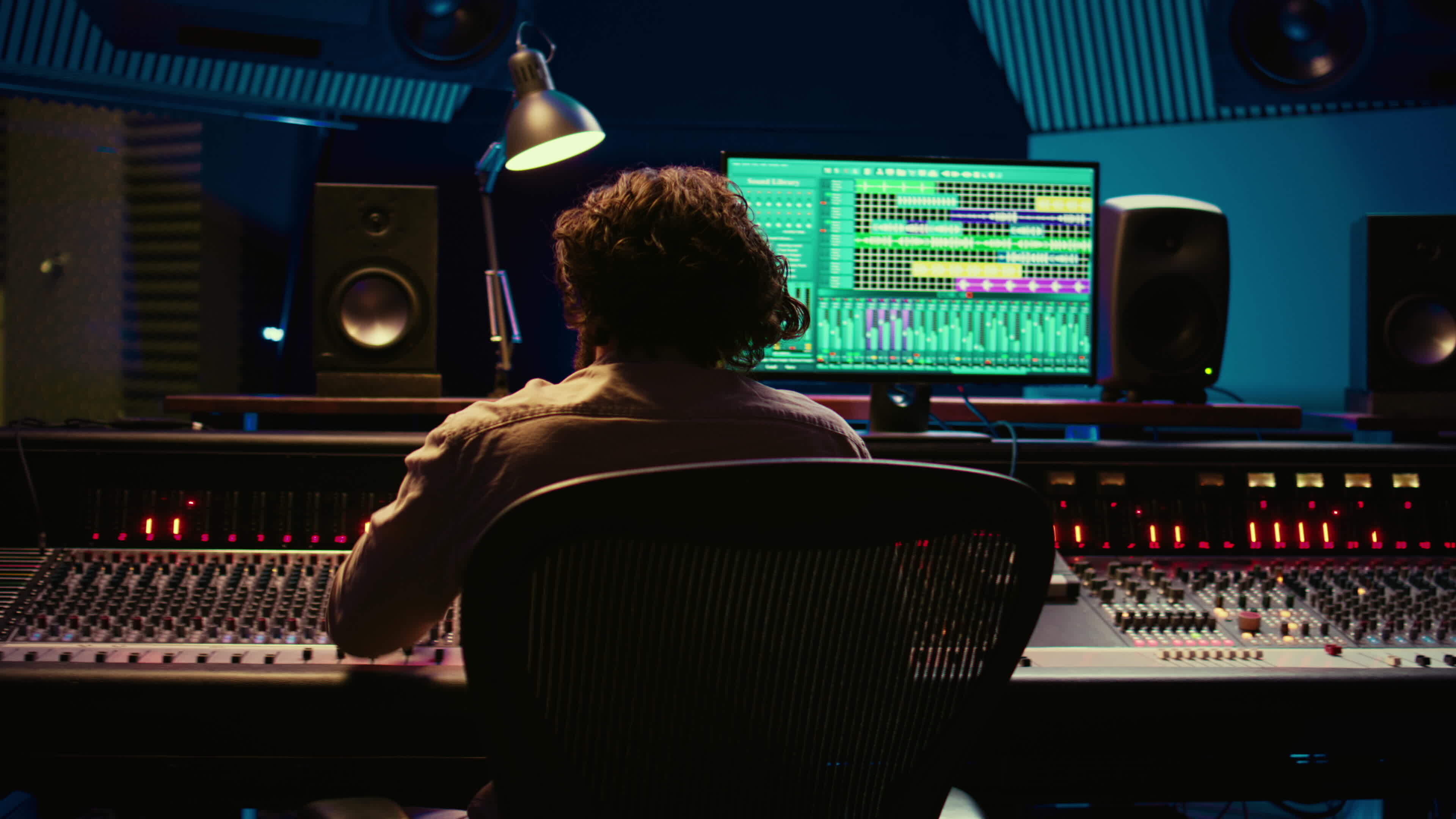 Tracking Engineer Processing And Mixing Sound On Audio Console With