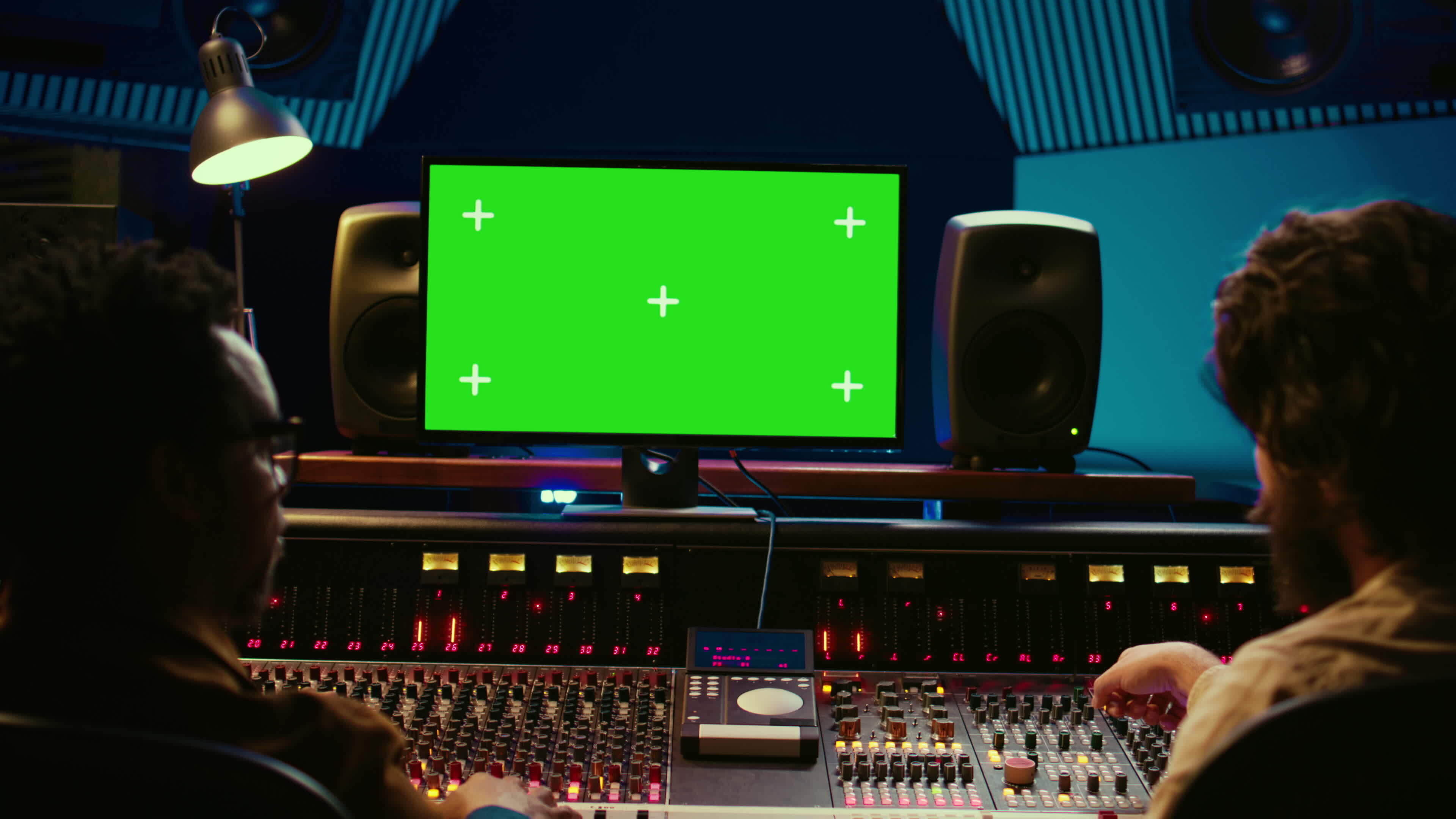 Diverse skilled artists working with isolated mockup display on pc ...