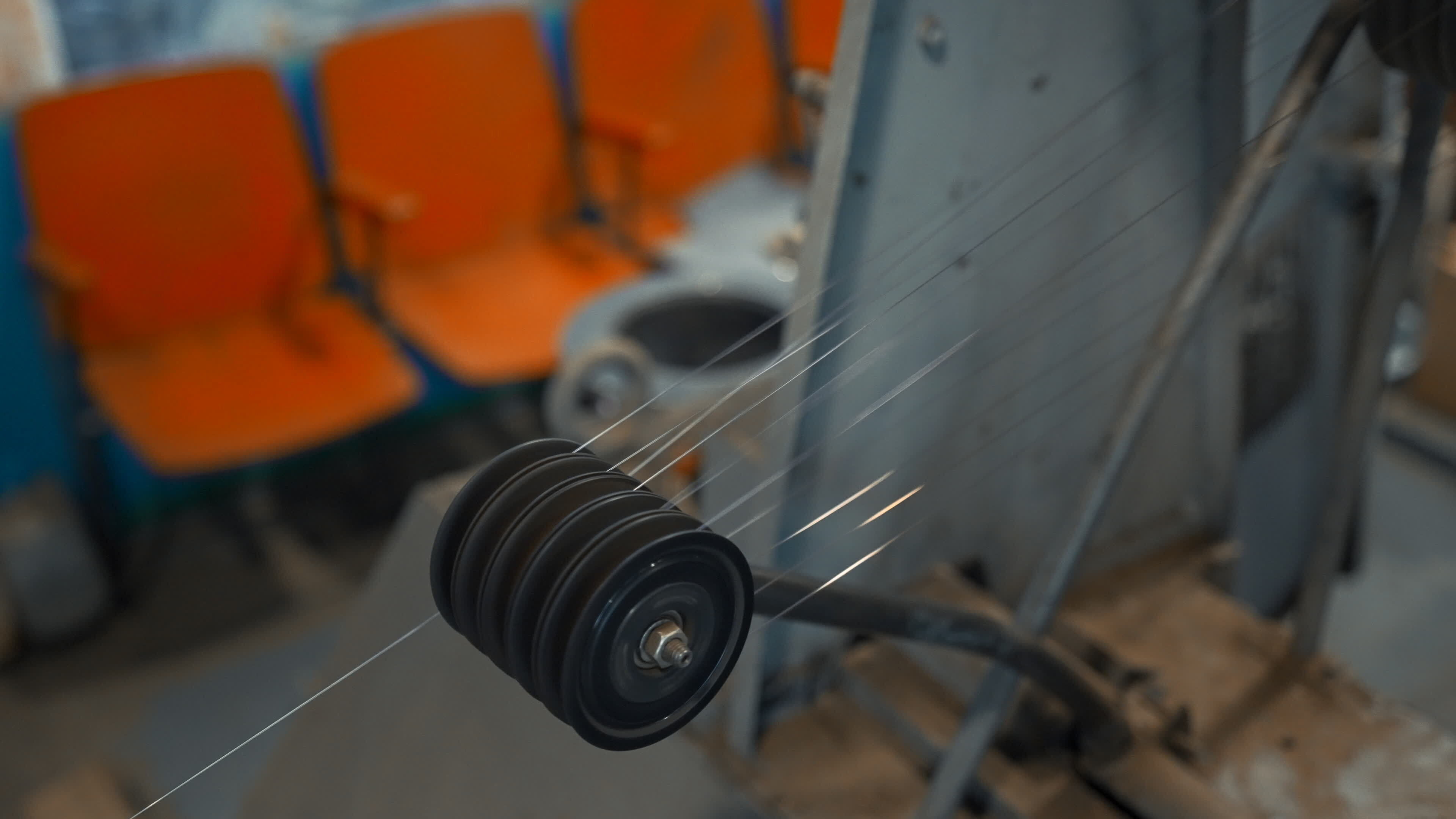 Metal threads rotate on industrial machine. Creative. Rotating shafts ...