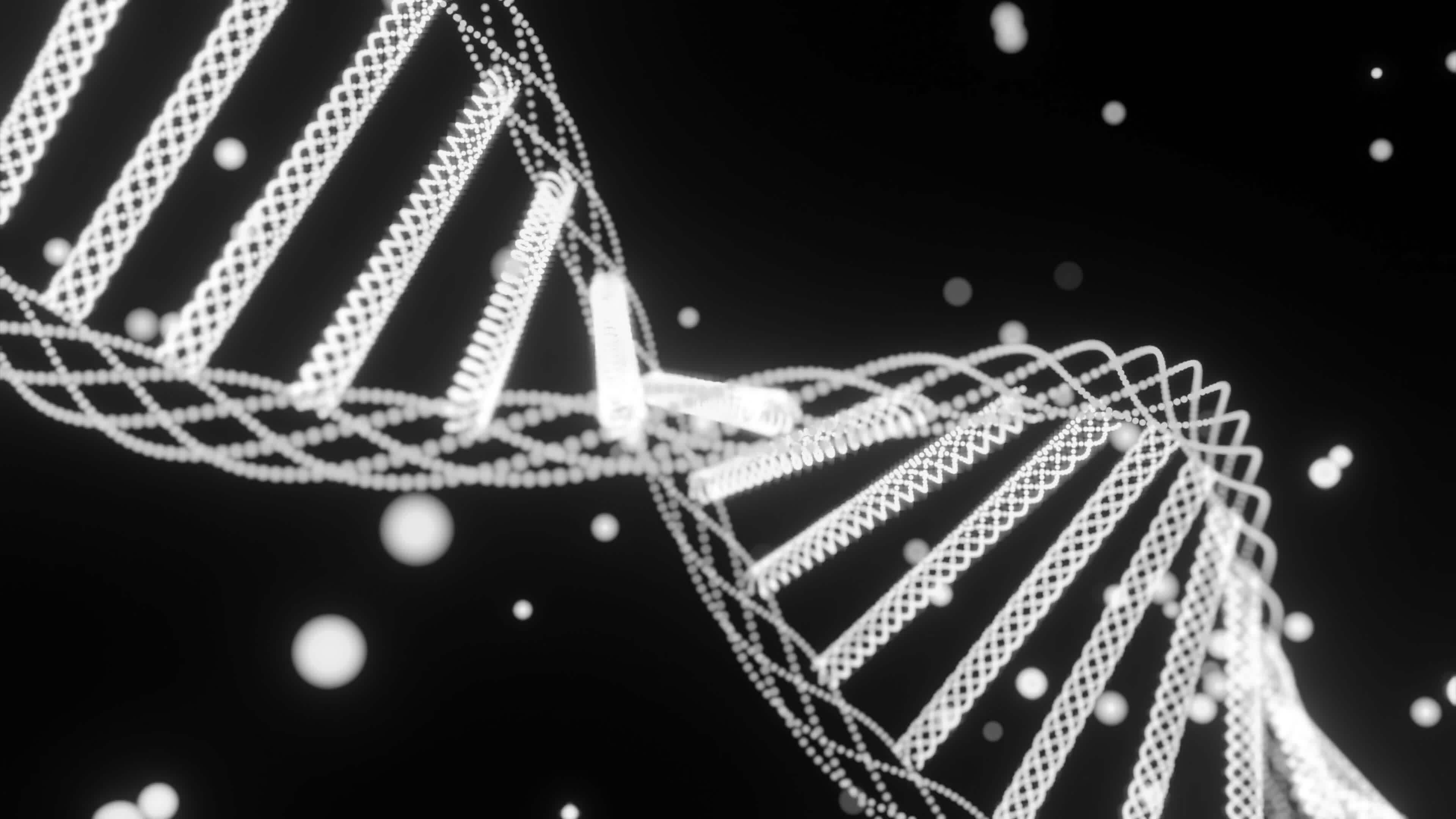 Dna helix rotates with glowing dots. Design. Beautiful rotating spiral ...