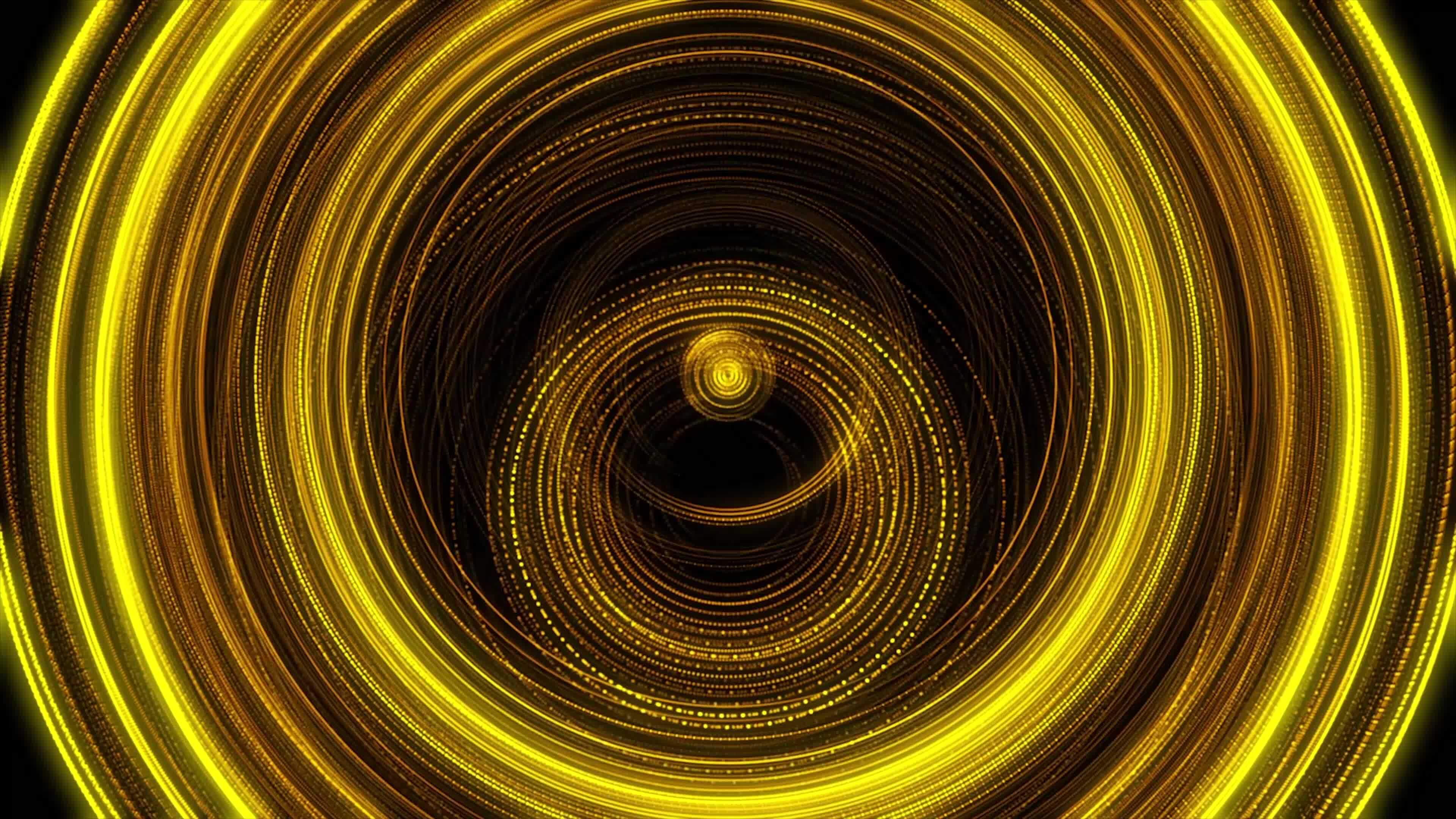 Shining Golden Rings In Pulsating Motion On Black Background Seamless Loop Animation Abstract