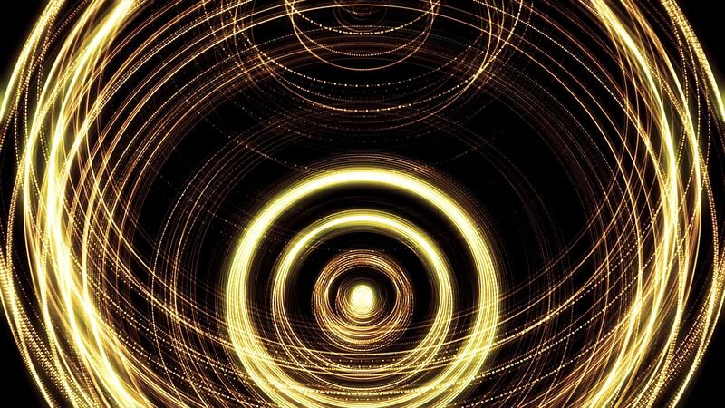 Shining golden rings in pulsating motion on black background, seamless loop. Animation. Abstract ...