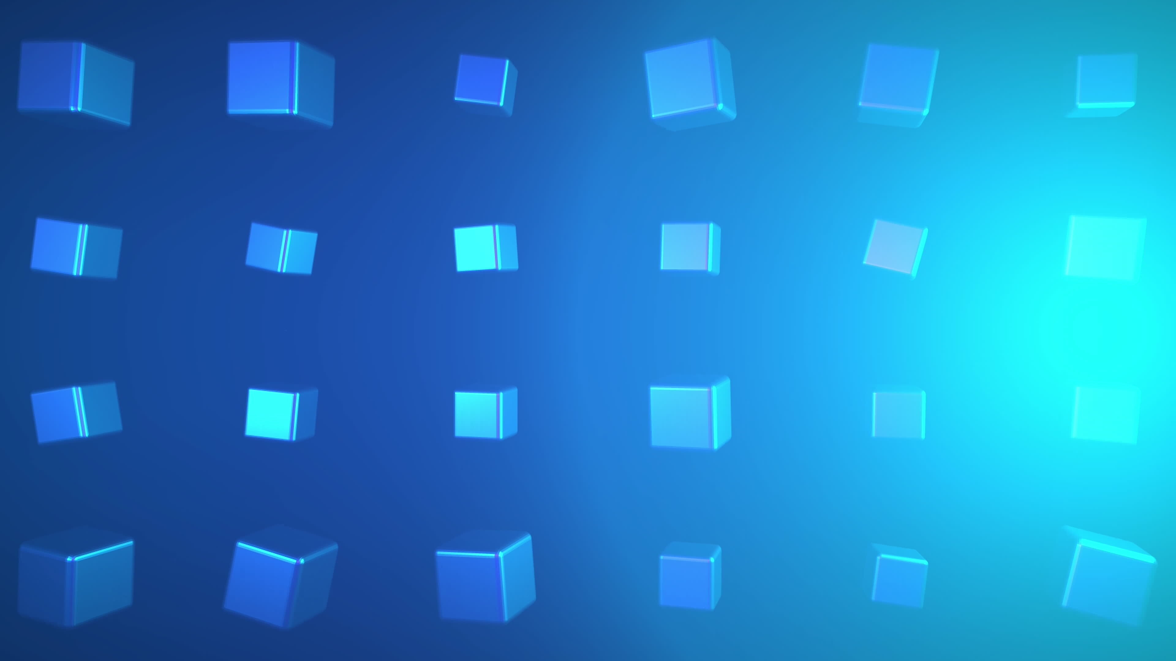 Abstract 3d geometric shapes in rows spinning on blue background, seamless loop. Animation ...