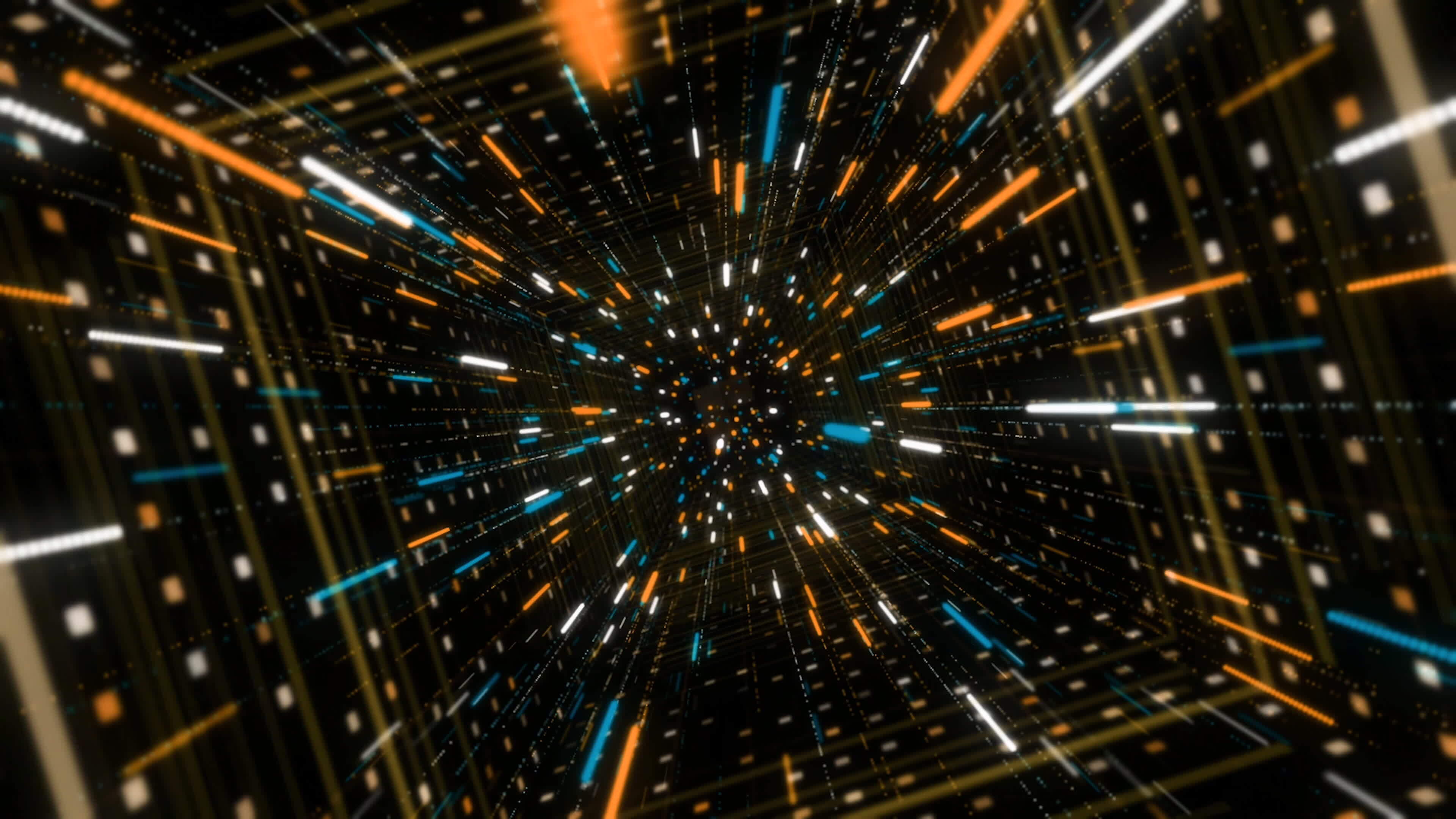 Neon Tunnel With Colorful Stream Of Shining Particles Animation Square Tunnel Of Cyber Space