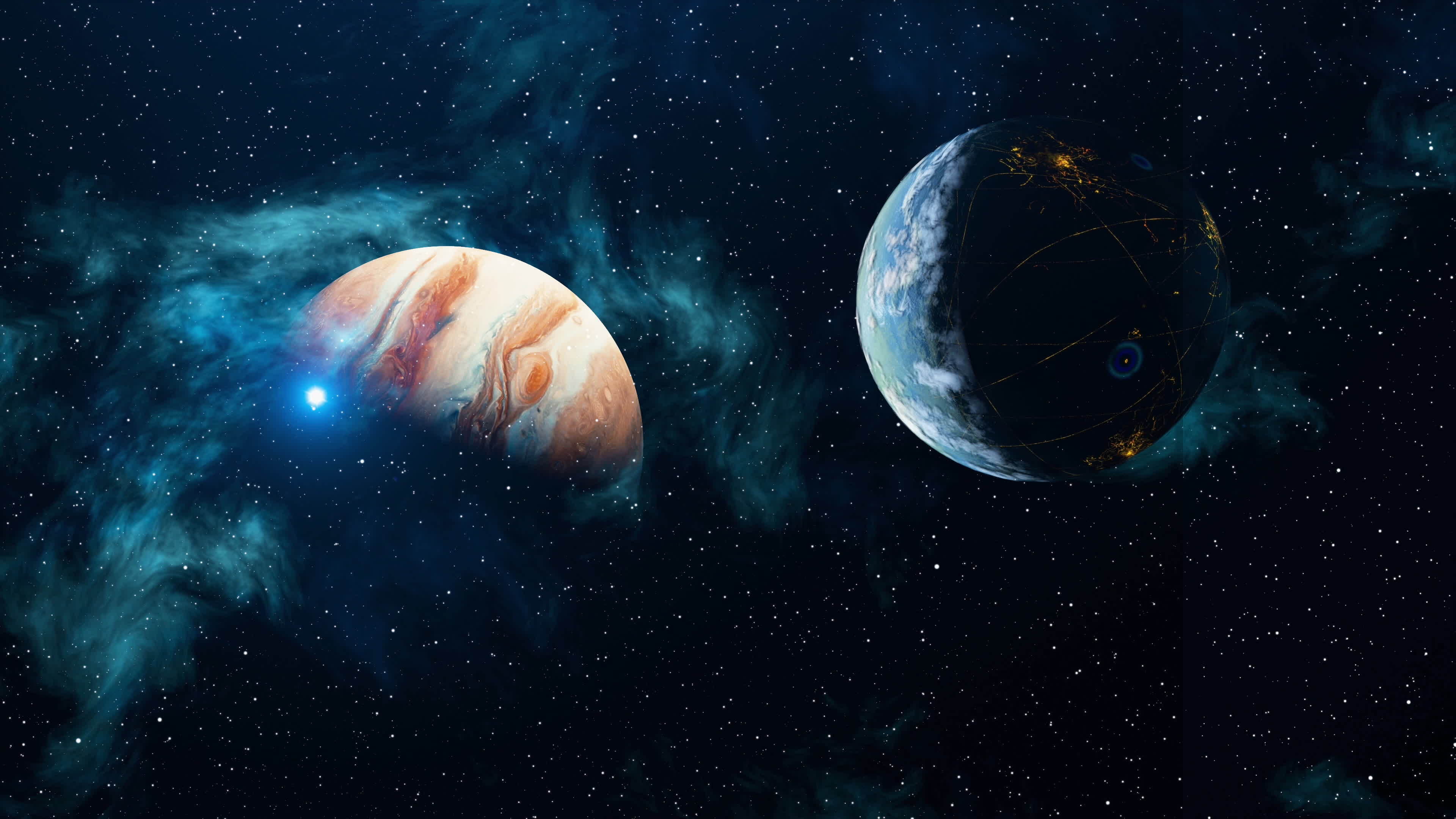 Abstract realistic planets rotating on black background, Solar System concept. Animation ...