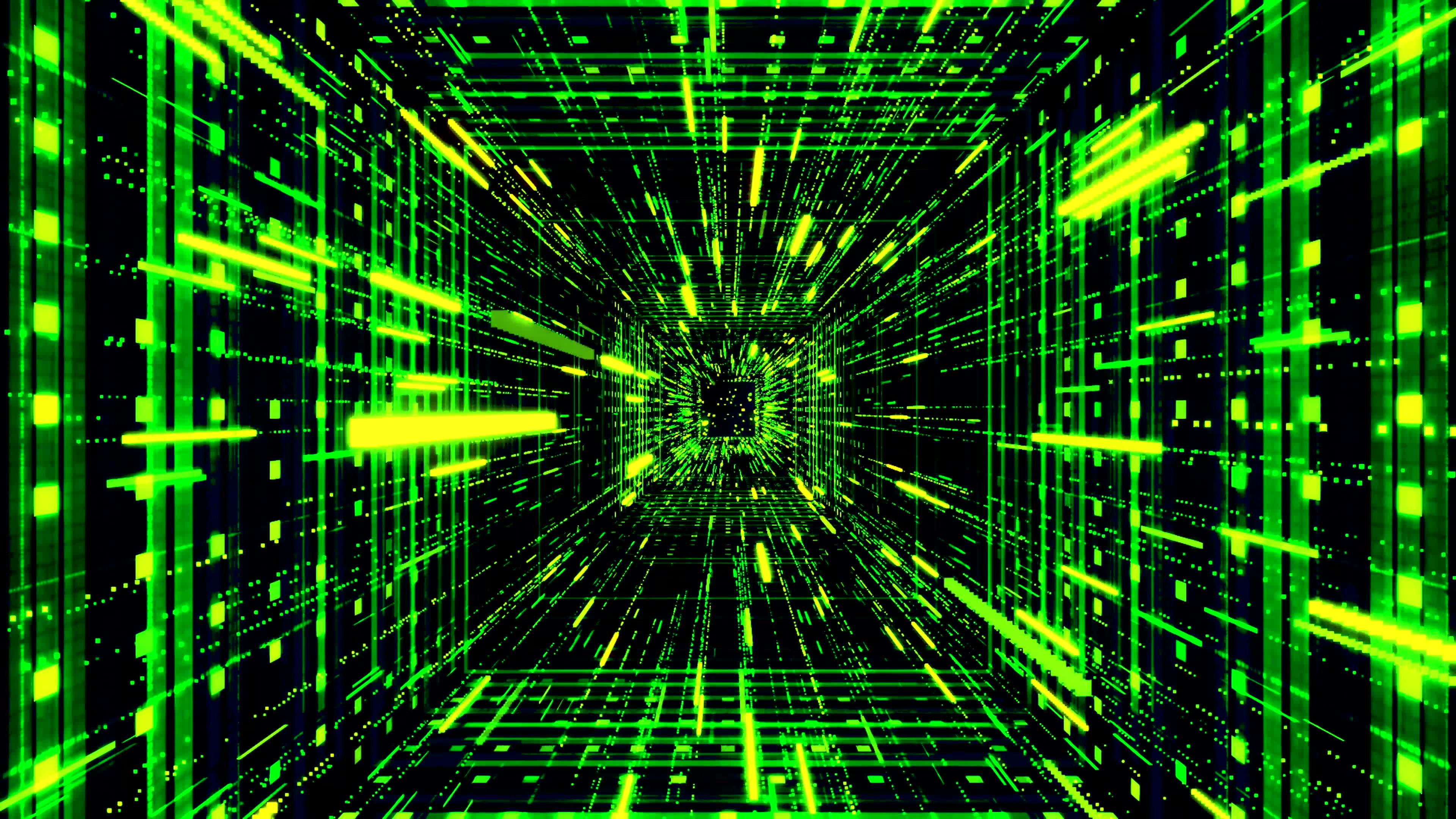 Green sci fi tunnel, abstract futuristic technology concept. Animation. 3D journey through ...