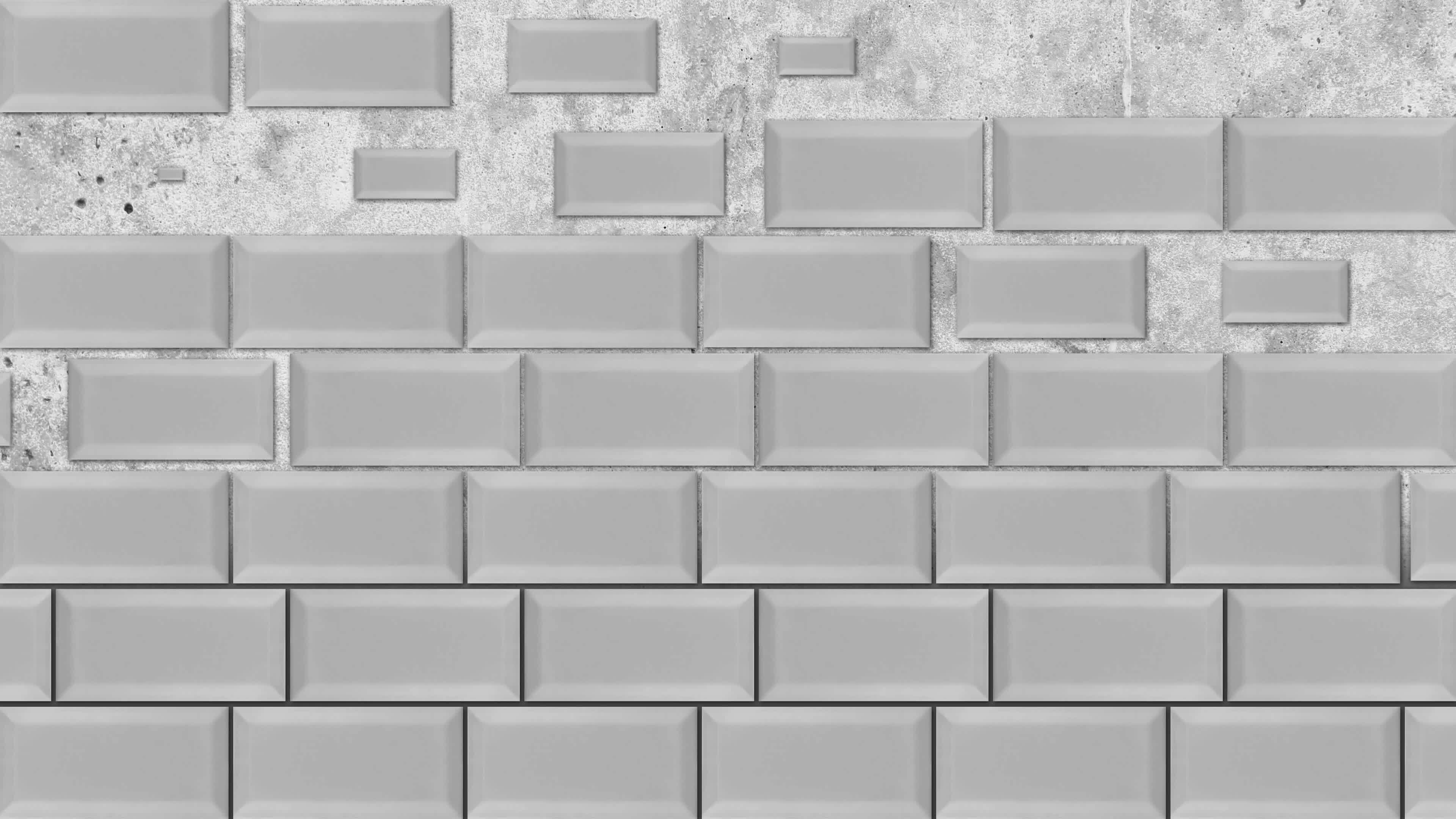 Abstract white bricks appearing and forming a wall on grey background. Animation. Flying same ...