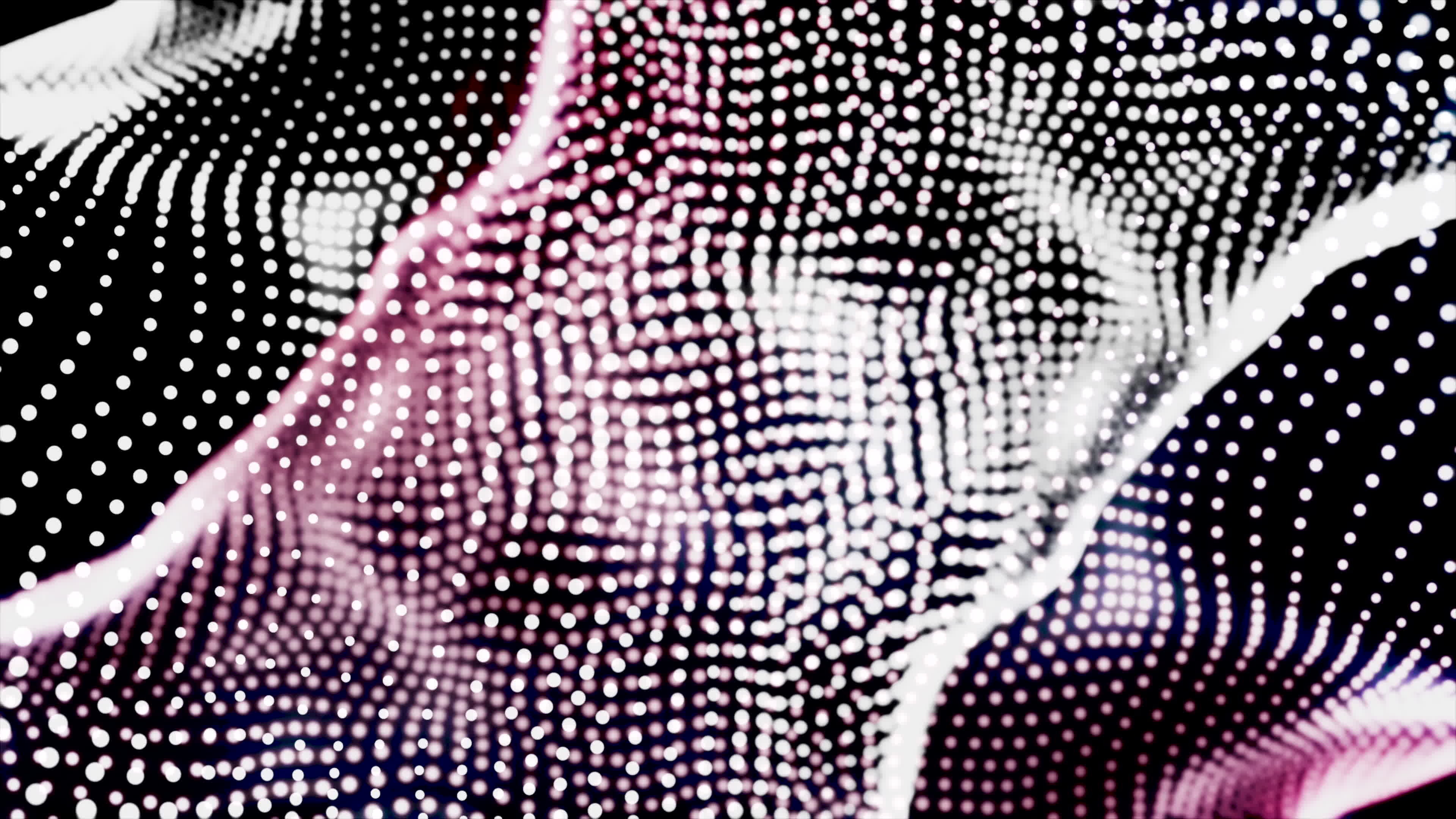 Abstract Waving Texture With Glowing Defocused Particles Of White And Pink Color On Black