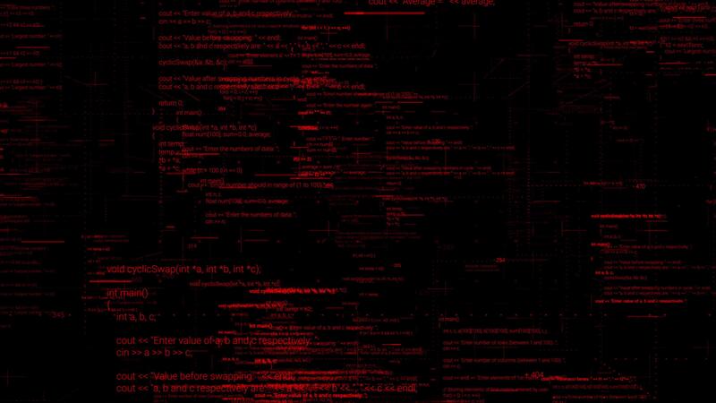 Flying backwards through the symbols of computer code. Animation. Abstract cyberspace with ...